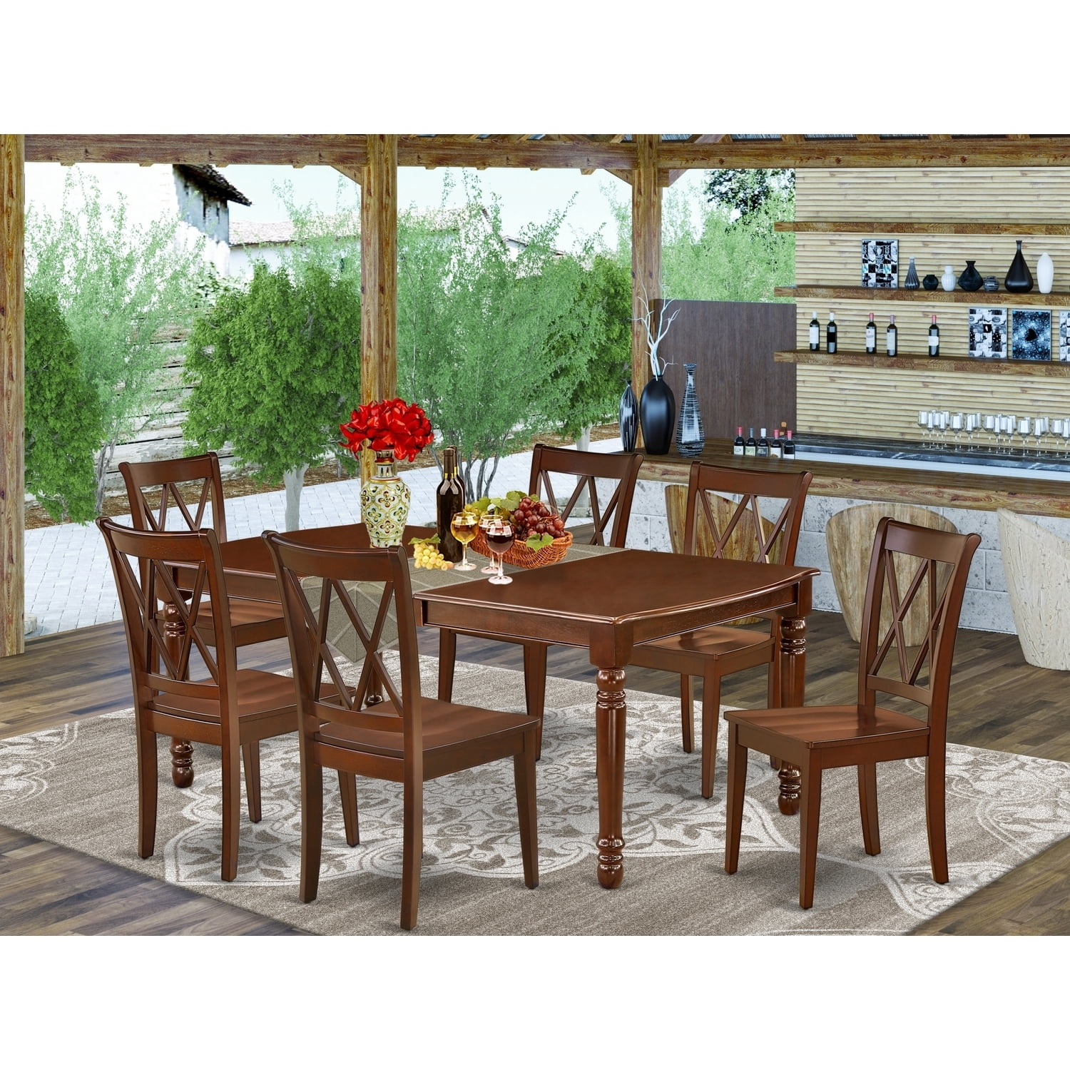 Dining Room Table Set 7 Piece - Mahogany Kitchen Table with 6 Chairs ...