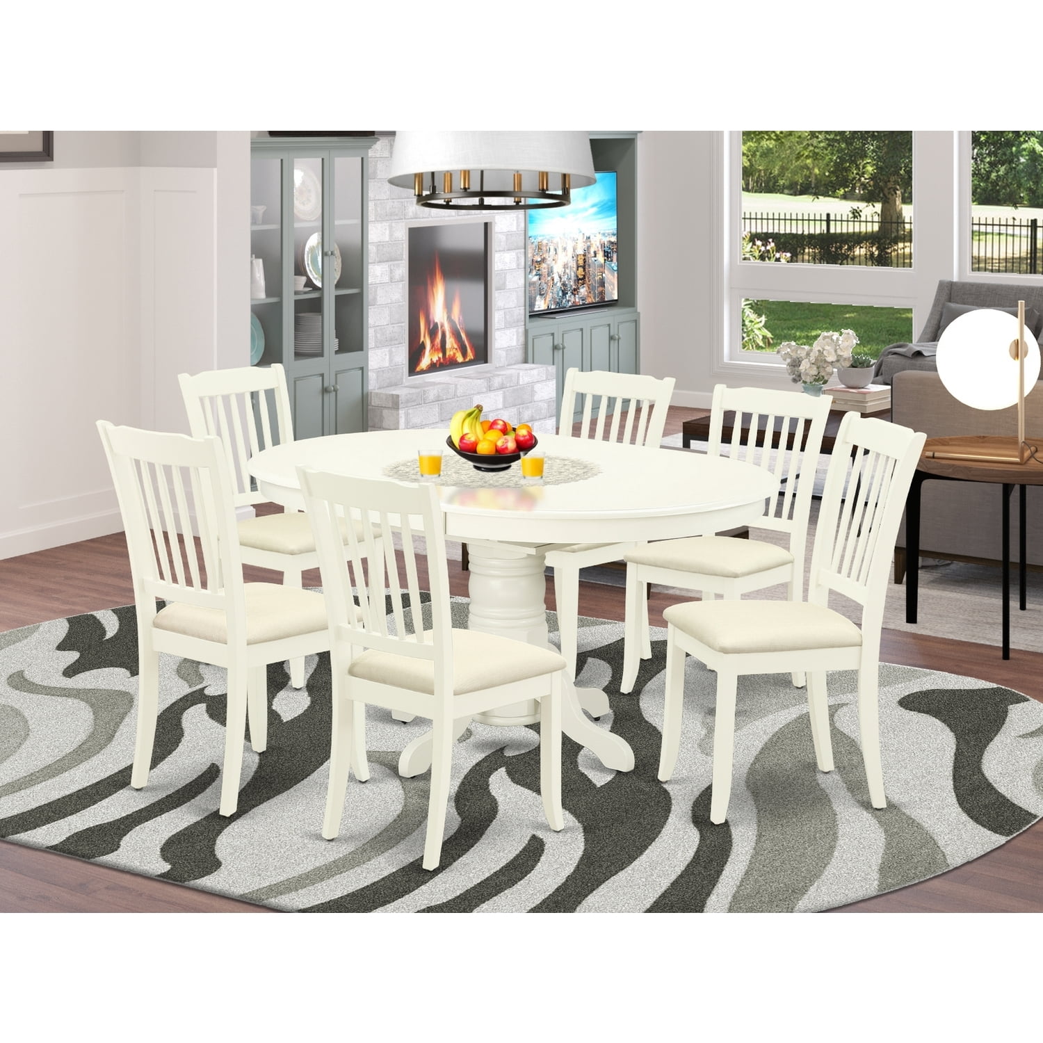 7Pc Dinette Set - Oval Kitchen Table with Leaf6 Linen Dining Chairs ...