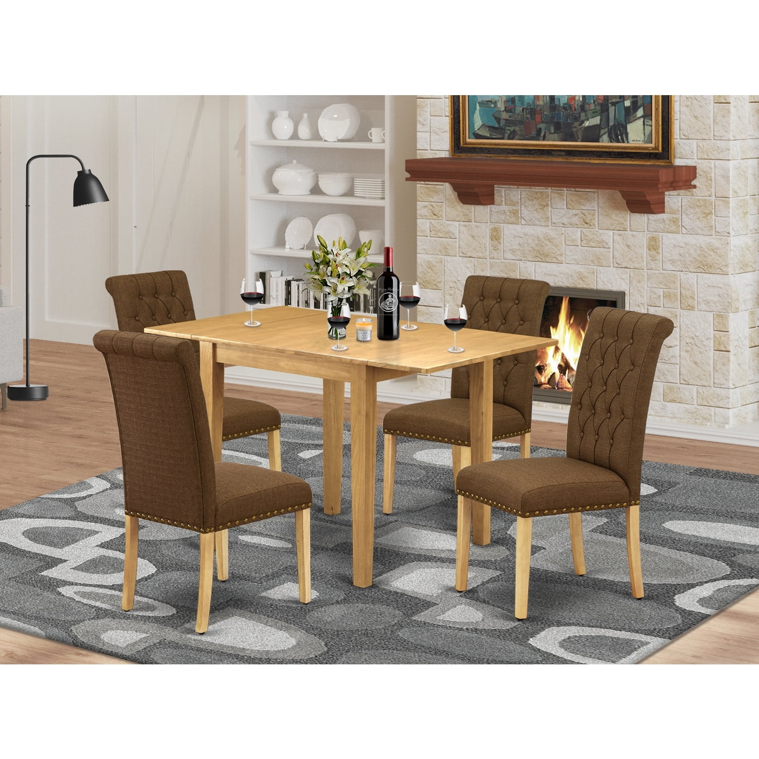 HomeStock Earthy Elegance Dining Table Set 5 Pc - 4 Parson Chairs And A ...