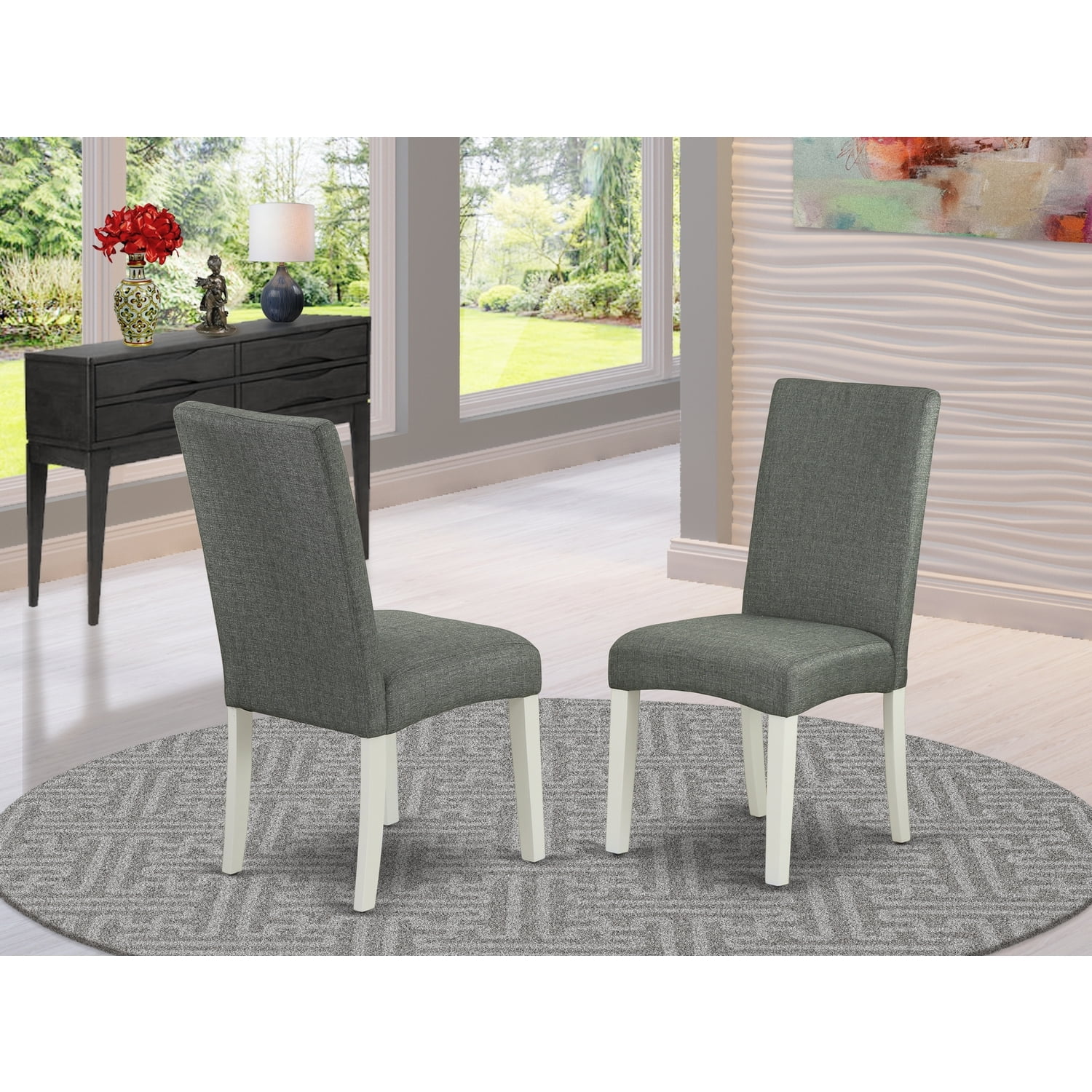 HomeStock Earthy Elegance Parson Chair With Linen White Finish Leg And ...