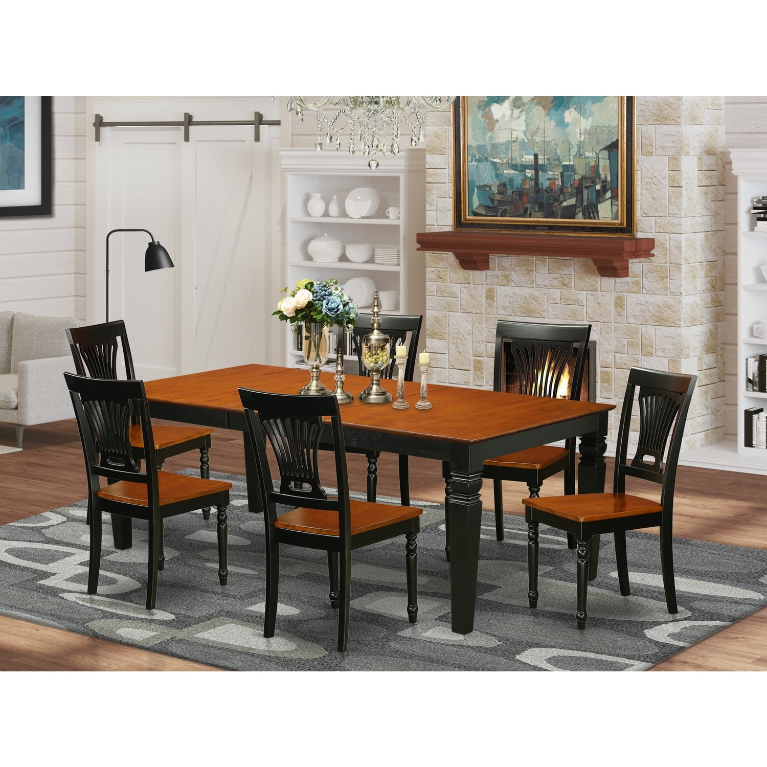 Dining Room Furniture Set 7 Piece Table & Chairs - Rectangle Wood Table ...