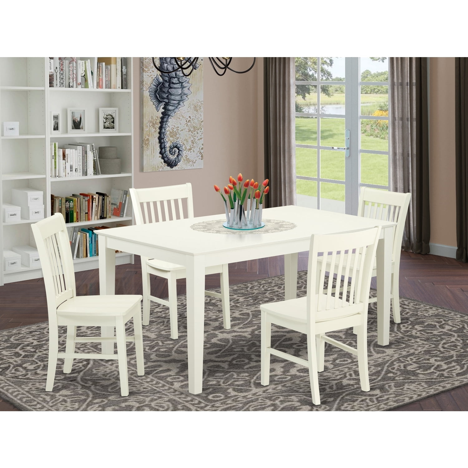 Dining Table Set 5 Piece - Linen White Table & Chairs - Modern ...