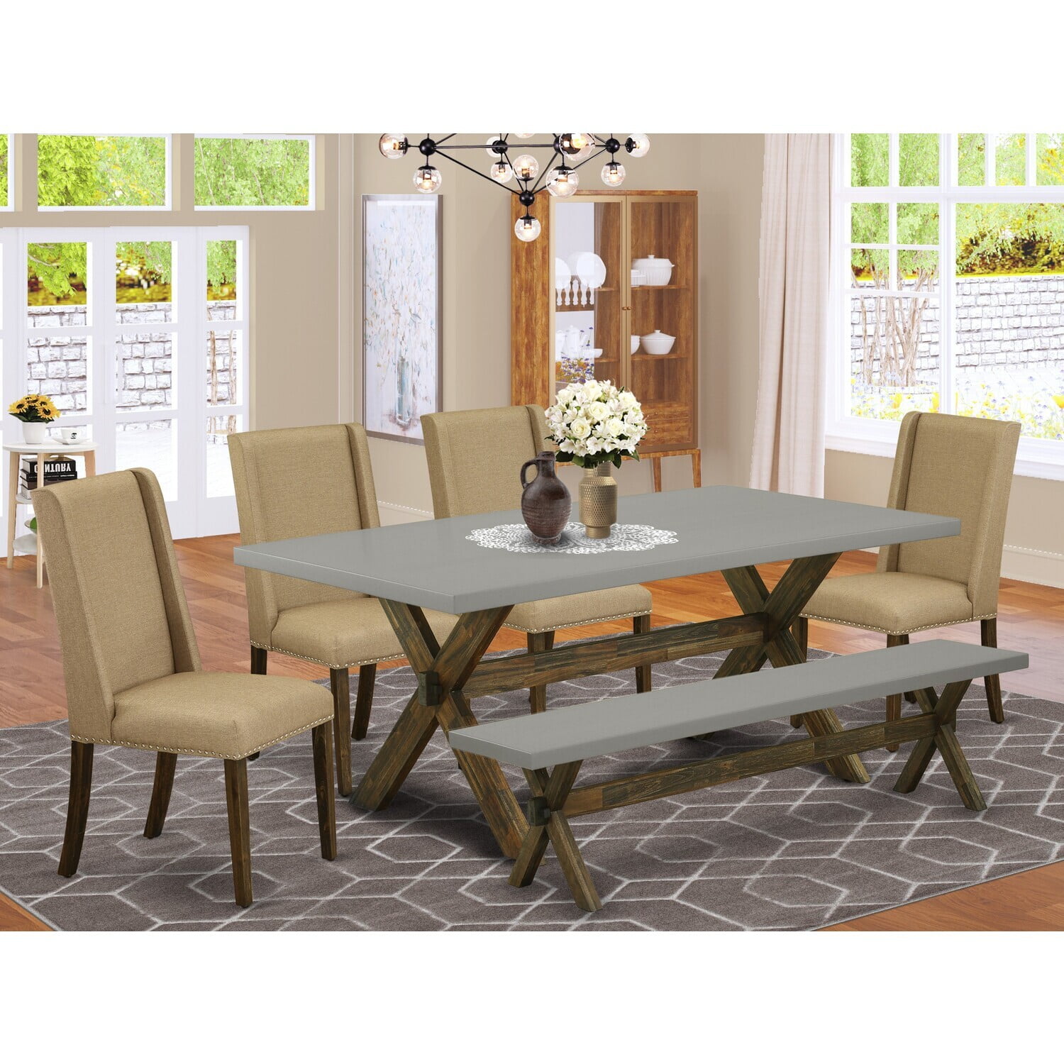 Modern 6-Piece Dining Set - Rectangular Table4 Parsons Chairs Bench ...