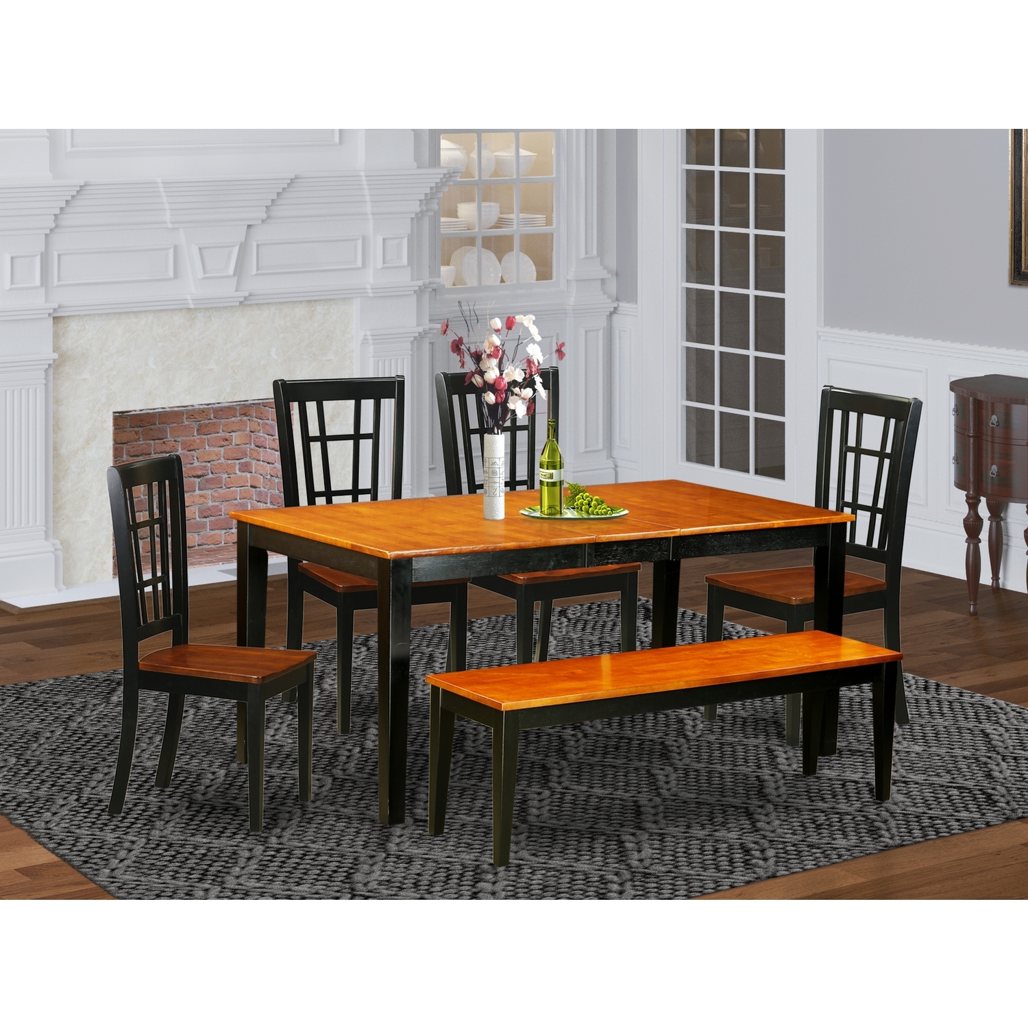 Dining Room Set 7 Piece - Rectangular Table & 6 Chairs - Solid Wood ...