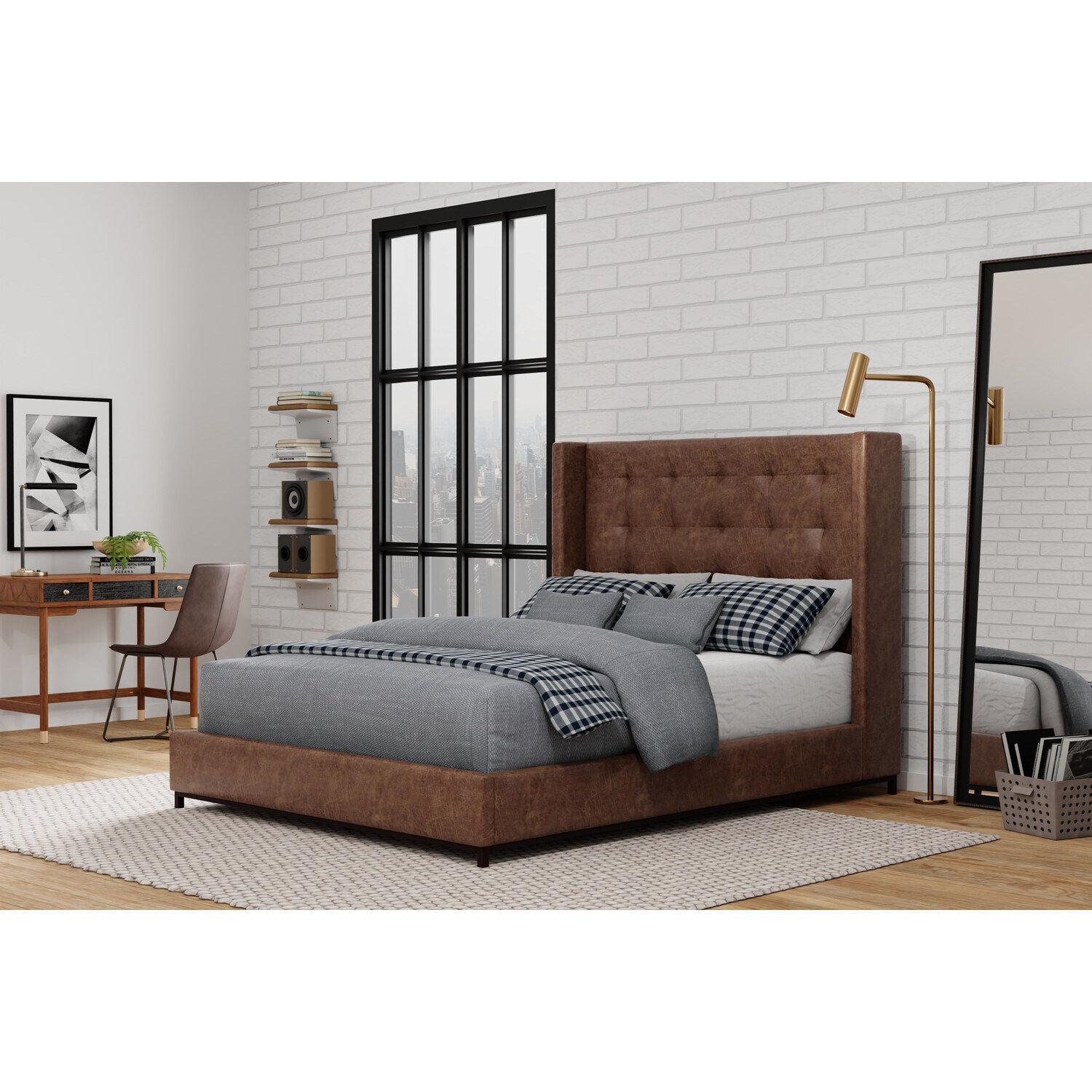 HomeStock Earthy Elements Bed - 65.5"W x 88"D x 55"H - Brown Faux Suede ...