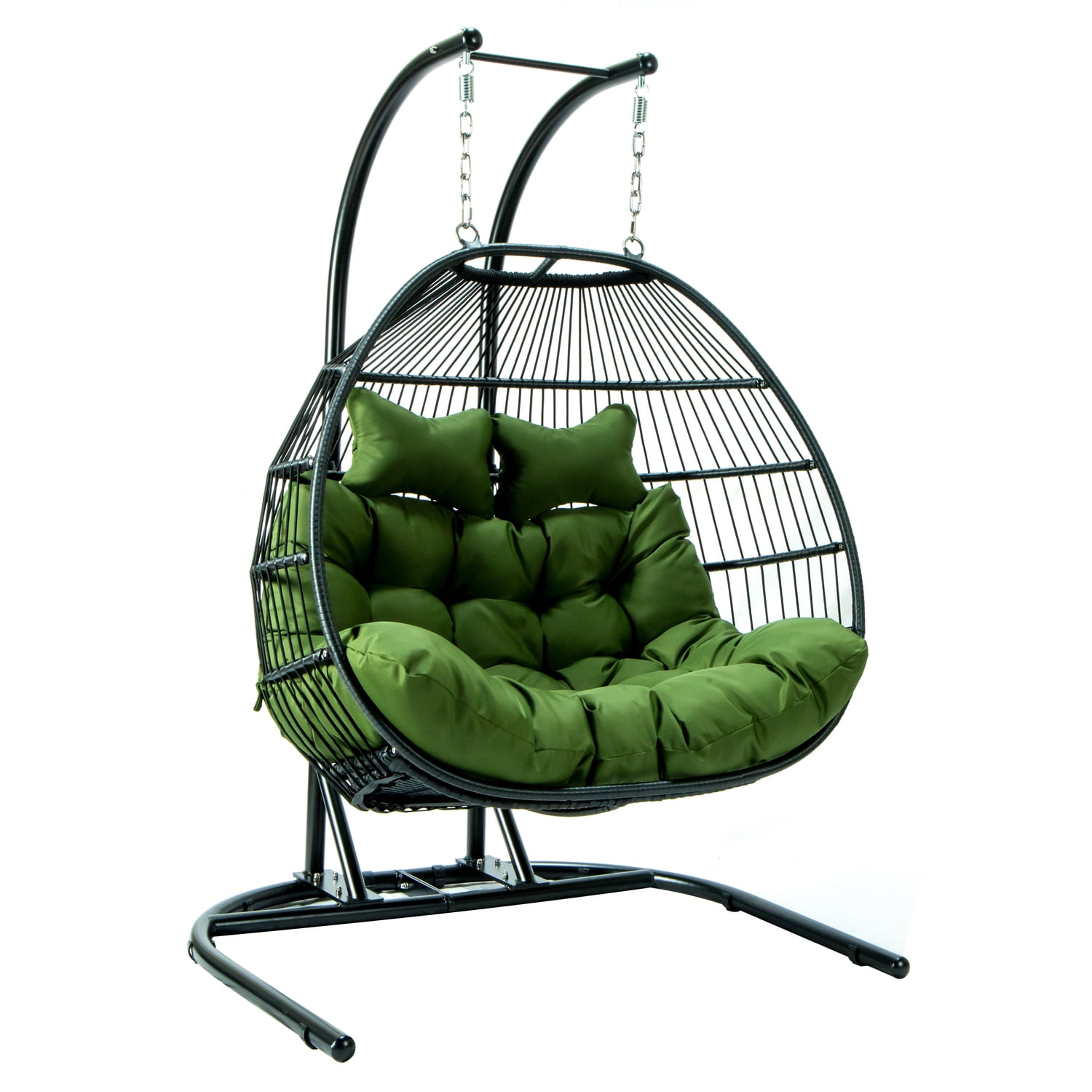 2 Person Hanging Egg Chair - Folding Wicker Swing Seat, Outdoor Porch ...