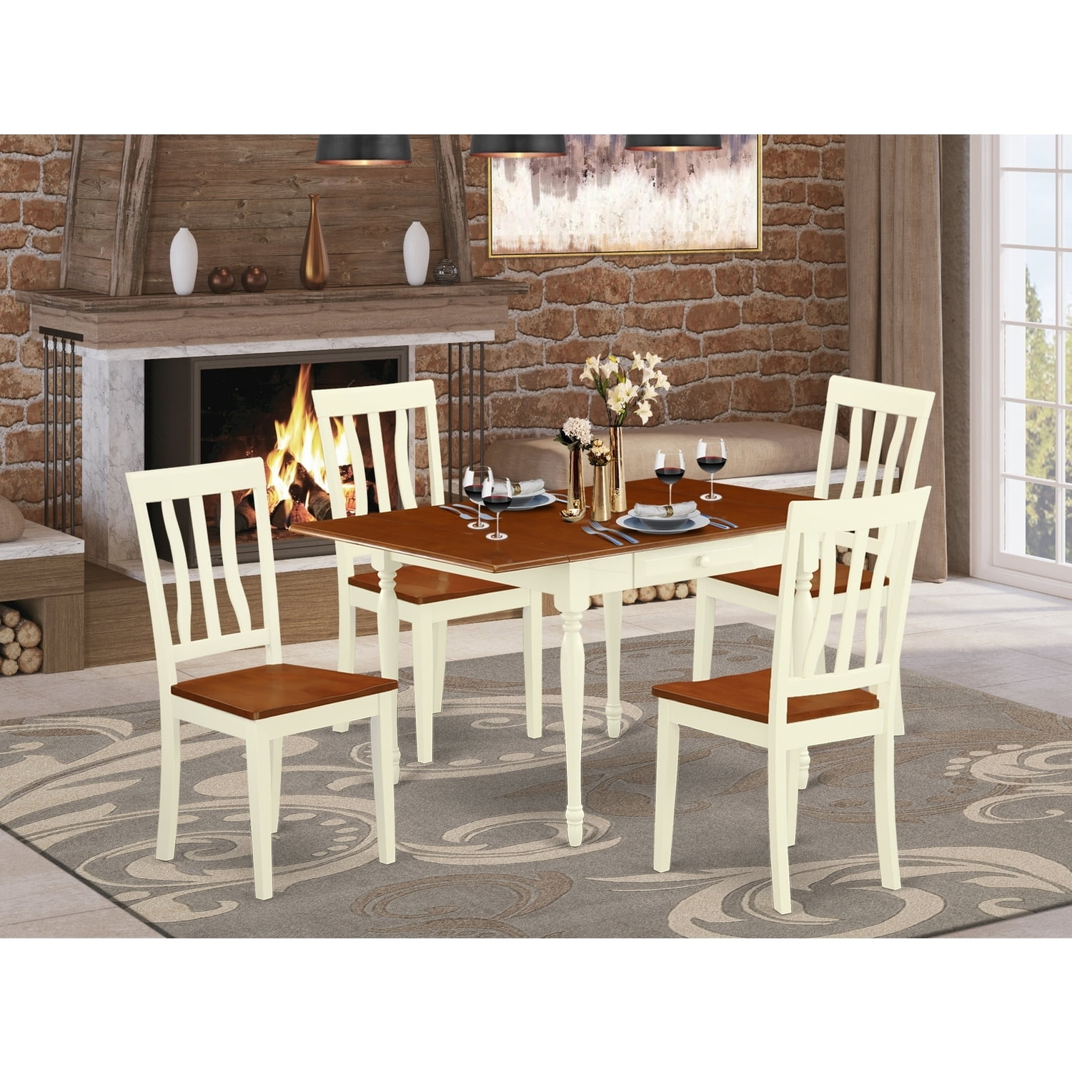 Rectangular Dining Set 5 Piece Wood Table and Chairs Kitchen Set ...