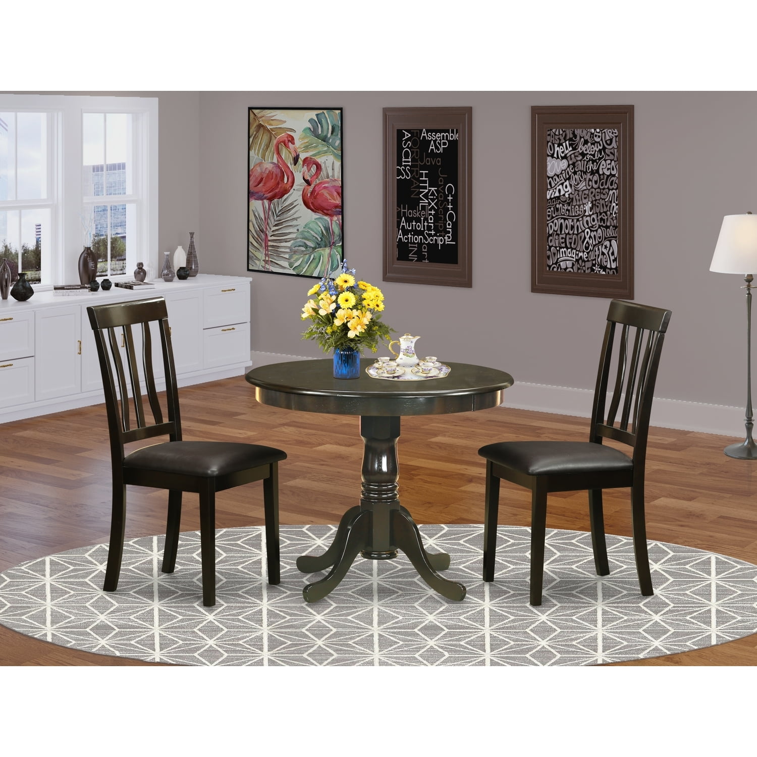 Elegant 3-Piece Dining Set - Round Table & 2 Chairs - Cappuccino Finish ...