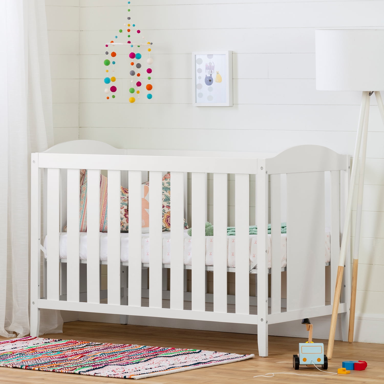 HomeStock Eclectic Escape 3-in-1 Convertible Crib, Pure White, 53" L x ...
