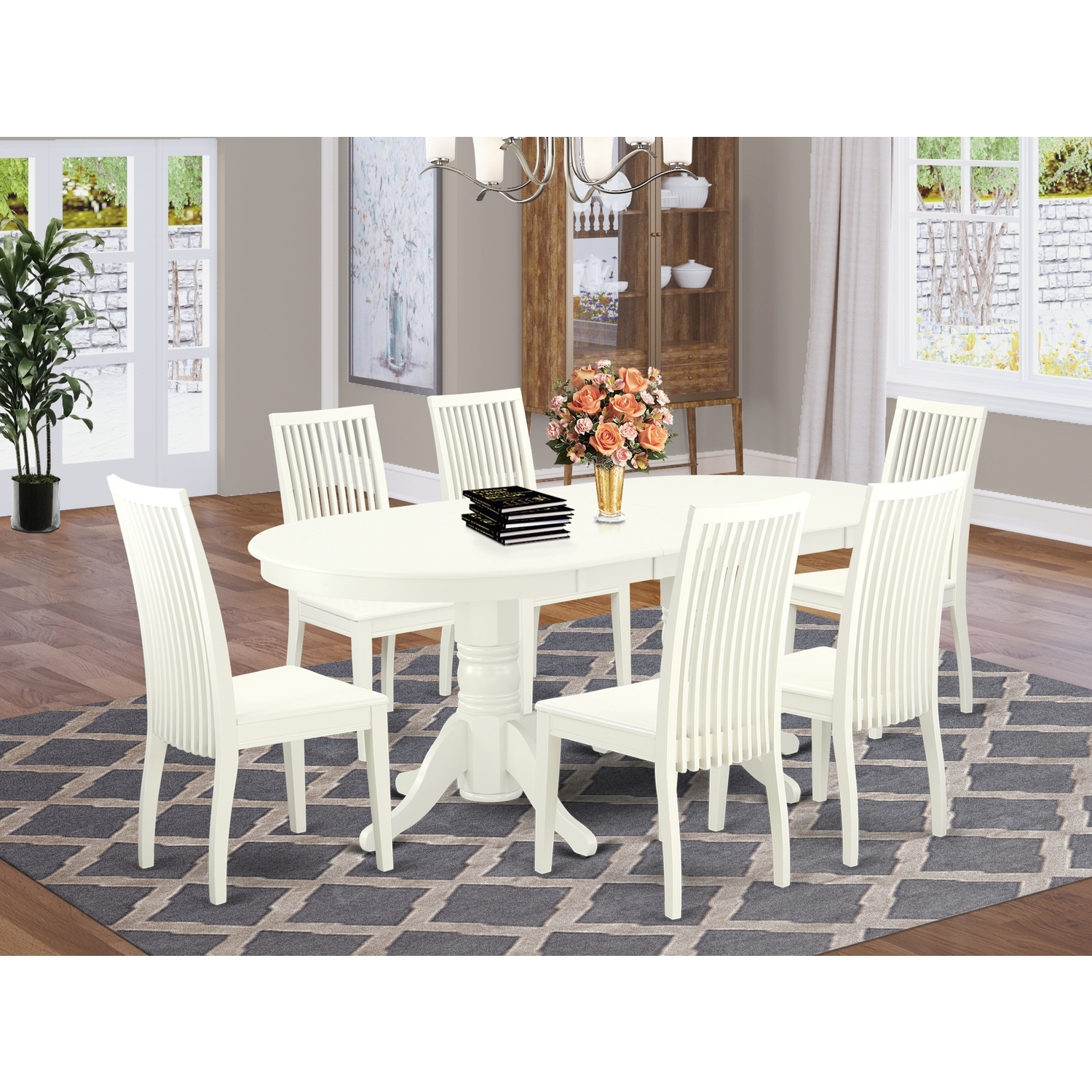 Kitchen Dining Set 7 Piece - Oval Table with Butterfly Leaf & 6 Chairs ...