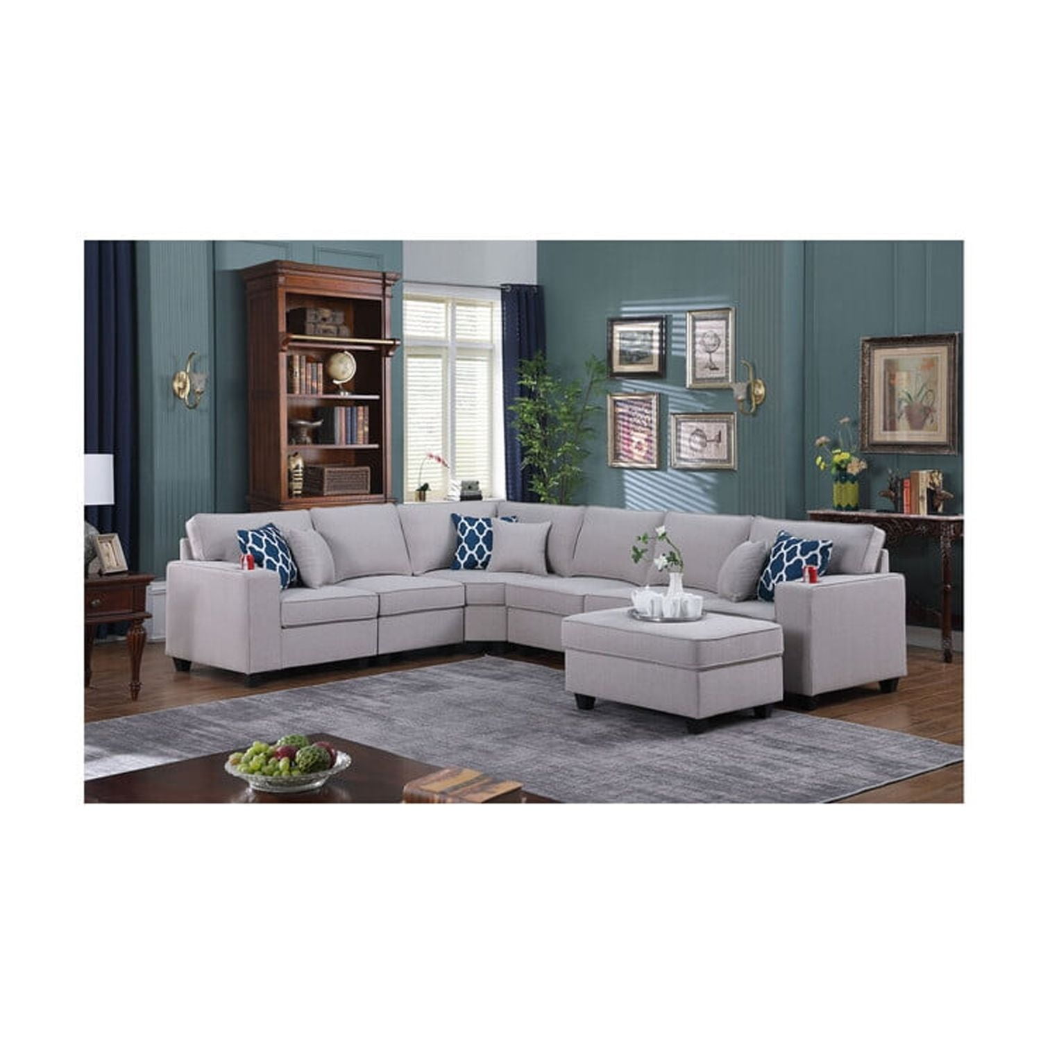 HomeStock Eclectic Escape Linen 8 Piece Modular L-Shape Sectional Sofa ...