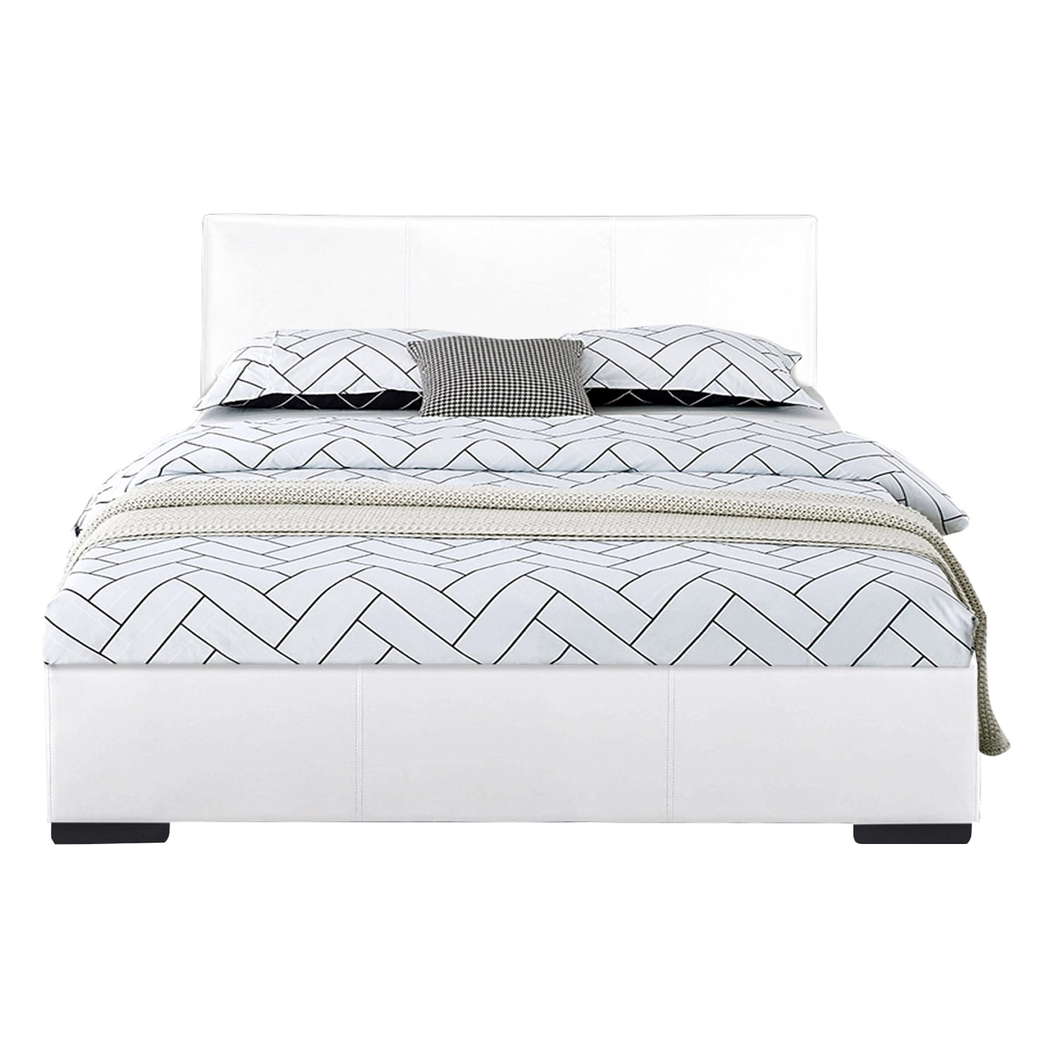 HomeStock Eclectic Escape Platform Bed - Plush White Upholstered Queen ...