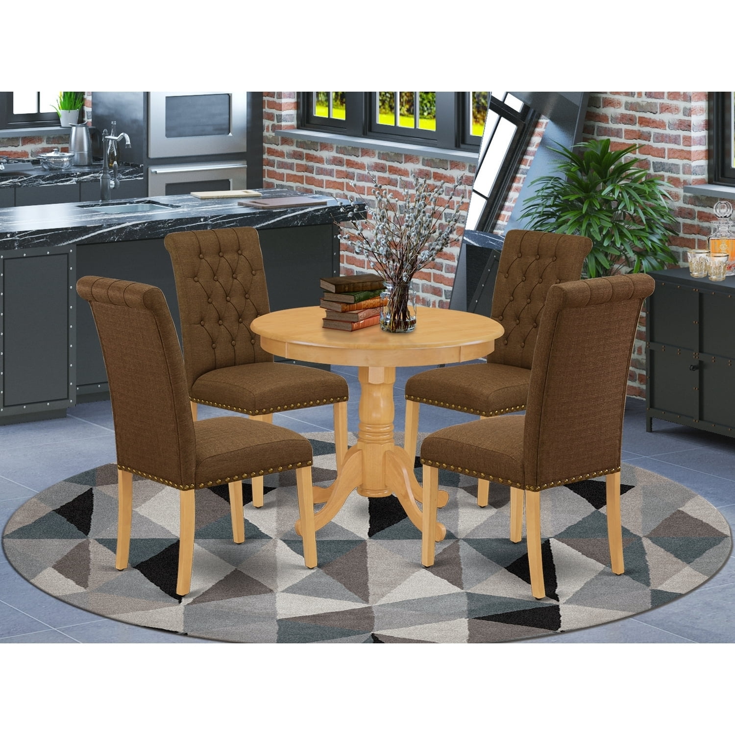 5-Piece Round Dinette Set - Small Kitchen Table4 Parsons Chairs - Oak ...