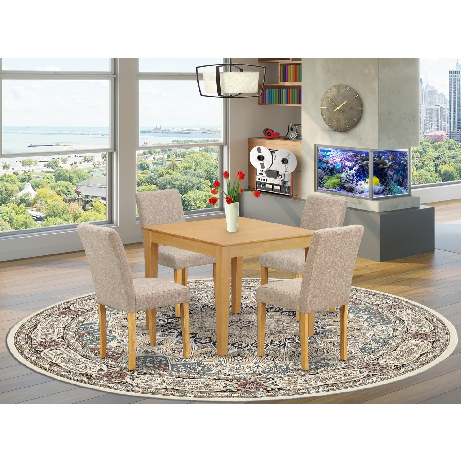Square Dining Set 5Pc - 36 Inch Table w/ Parsons Chairs - Linen Fabric ...