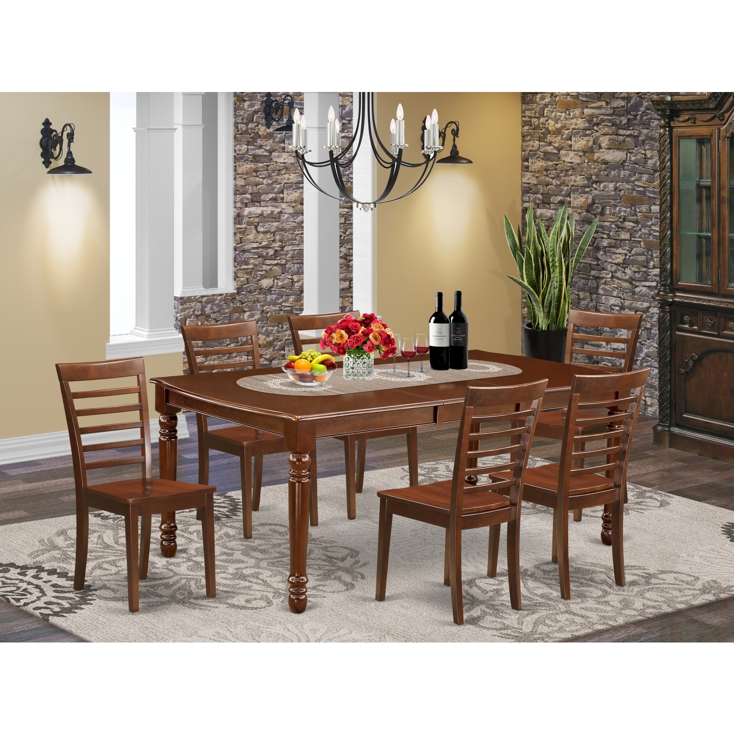 Rectangle Dining Table Set 7pc - 60x78 Inch Table w/ Butterfly Leaf & 6 ...