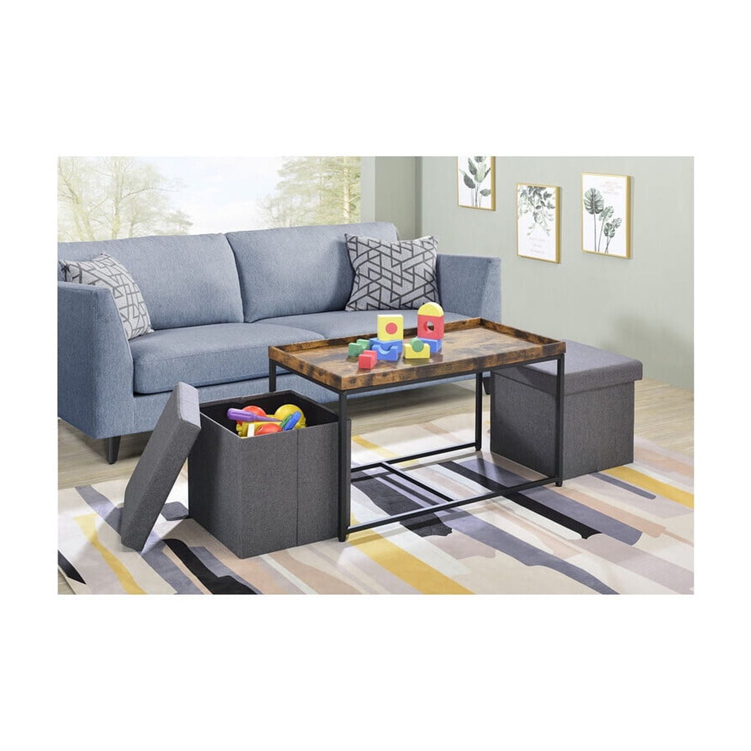 HomeStock Elegant Escape 3-Piece Coffee Table Set with Raised Edges ...
