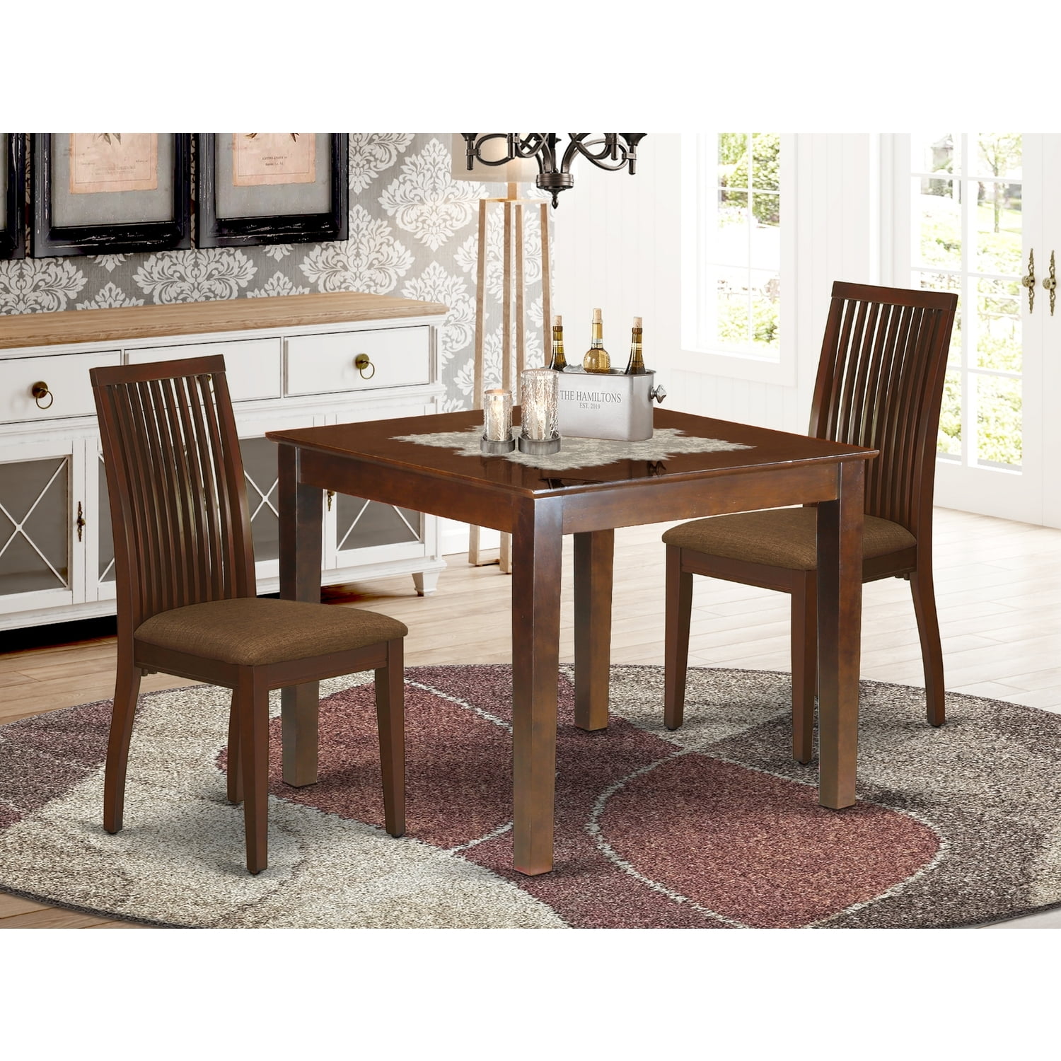 3-Piece Dinette Set - Kitchen Table & 2 Dining Chairs - Mahogany Finish ...