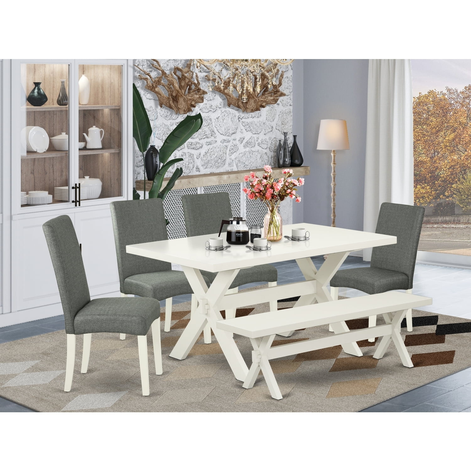 HomeStock Elegant Escape 6-Pc Kitchen Dinette Set-Gray Smoke Linen ...