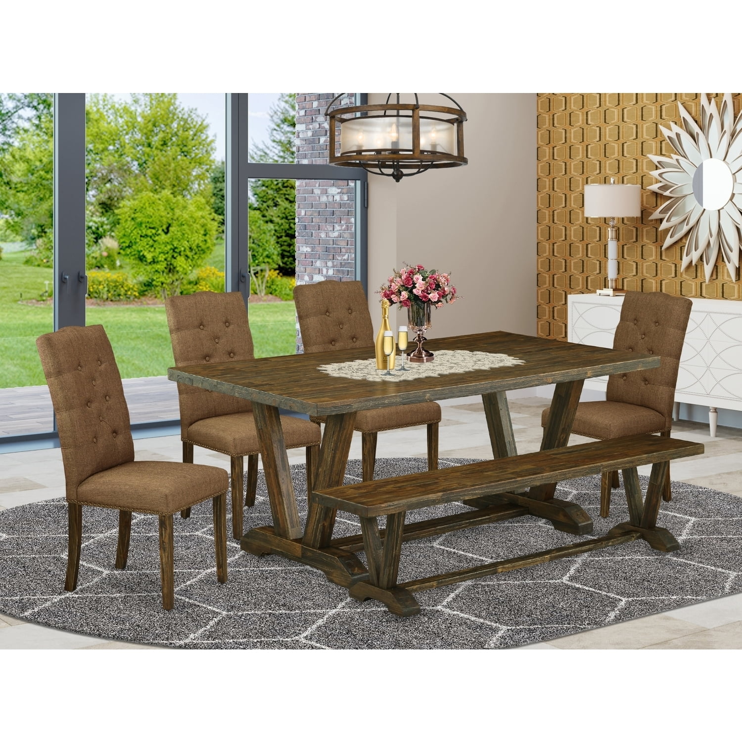 Wooden Dining Table Set 6-Piece - Kitchen Table with ChairsBench ...