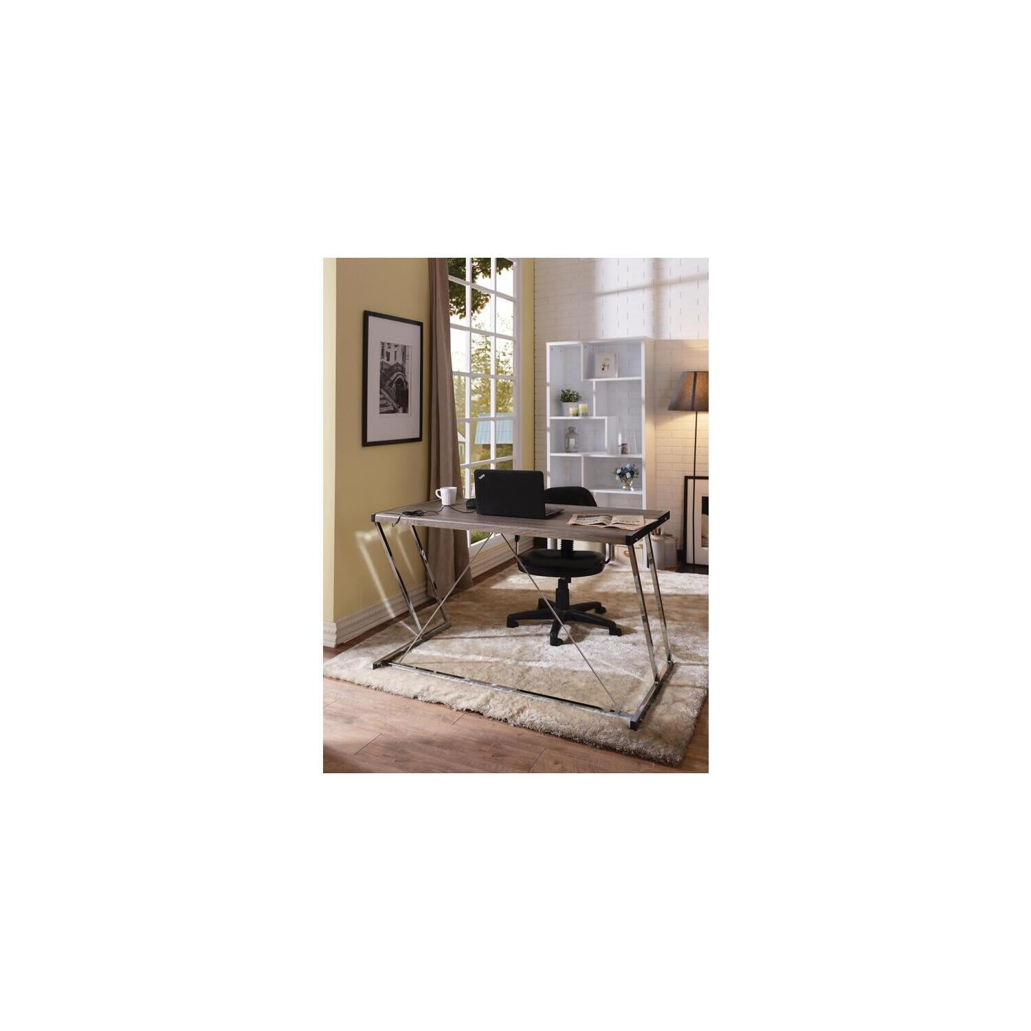 HomeStock Elegant Escape Desk (USB Dock), Weathered Oak & Chrome ...