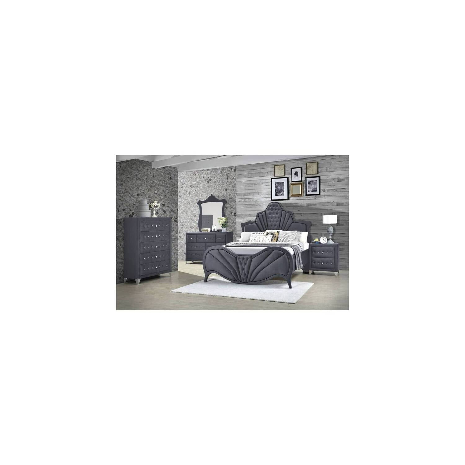 HomeStock Elegant Escape Queen Bed in Gray Velvet - Walmart.com
