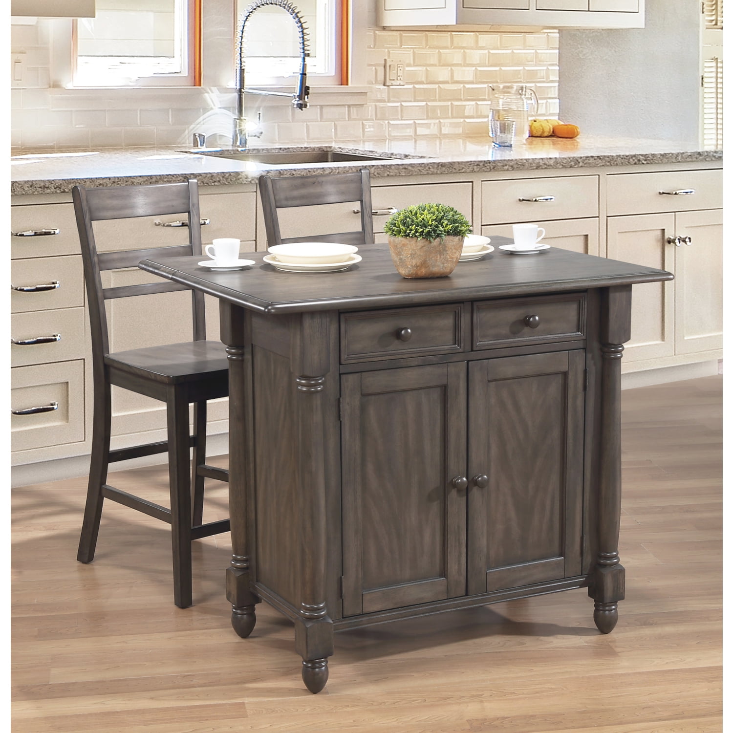 HomeStock Expandable Drop Leaf Kitchen island Set With 2 Stools ...
