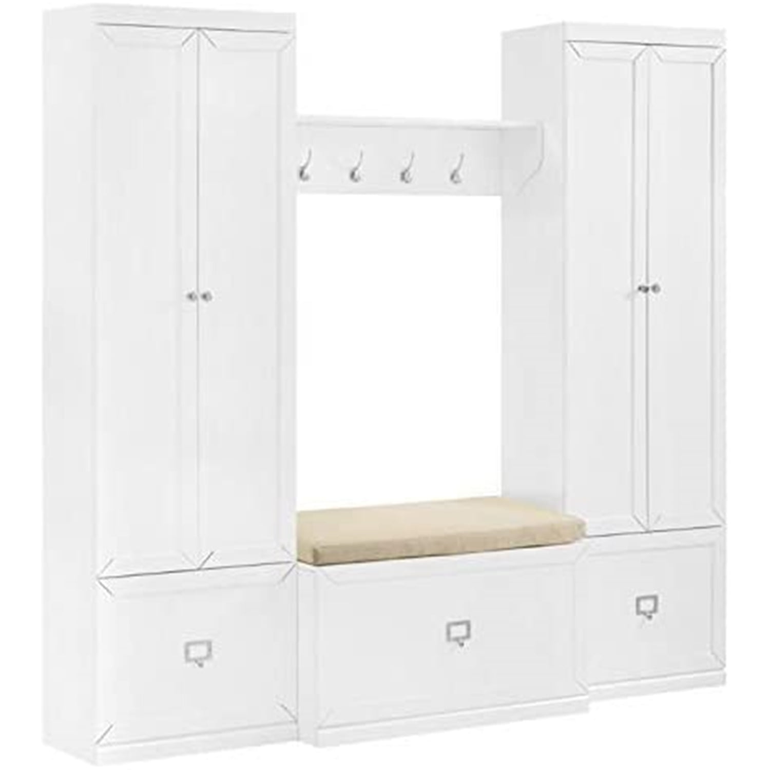 HomeStock Farmhouse Fresh 4Pc Entryway Set White - Bench, Shelf, & 2 ...