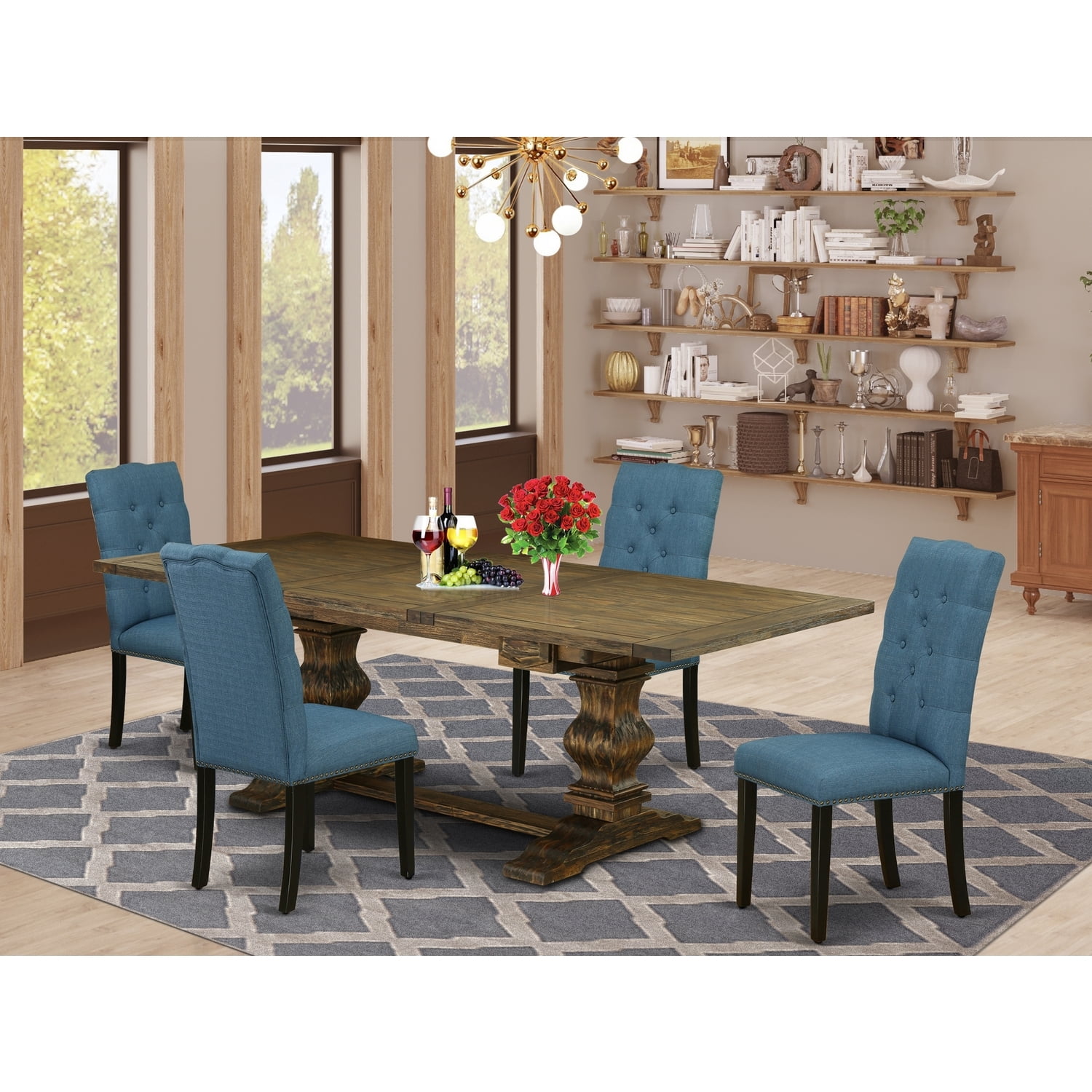 HomeStock Farmhouse Fresh 5-Piece Wood Dining Table Set With ChairS ...
