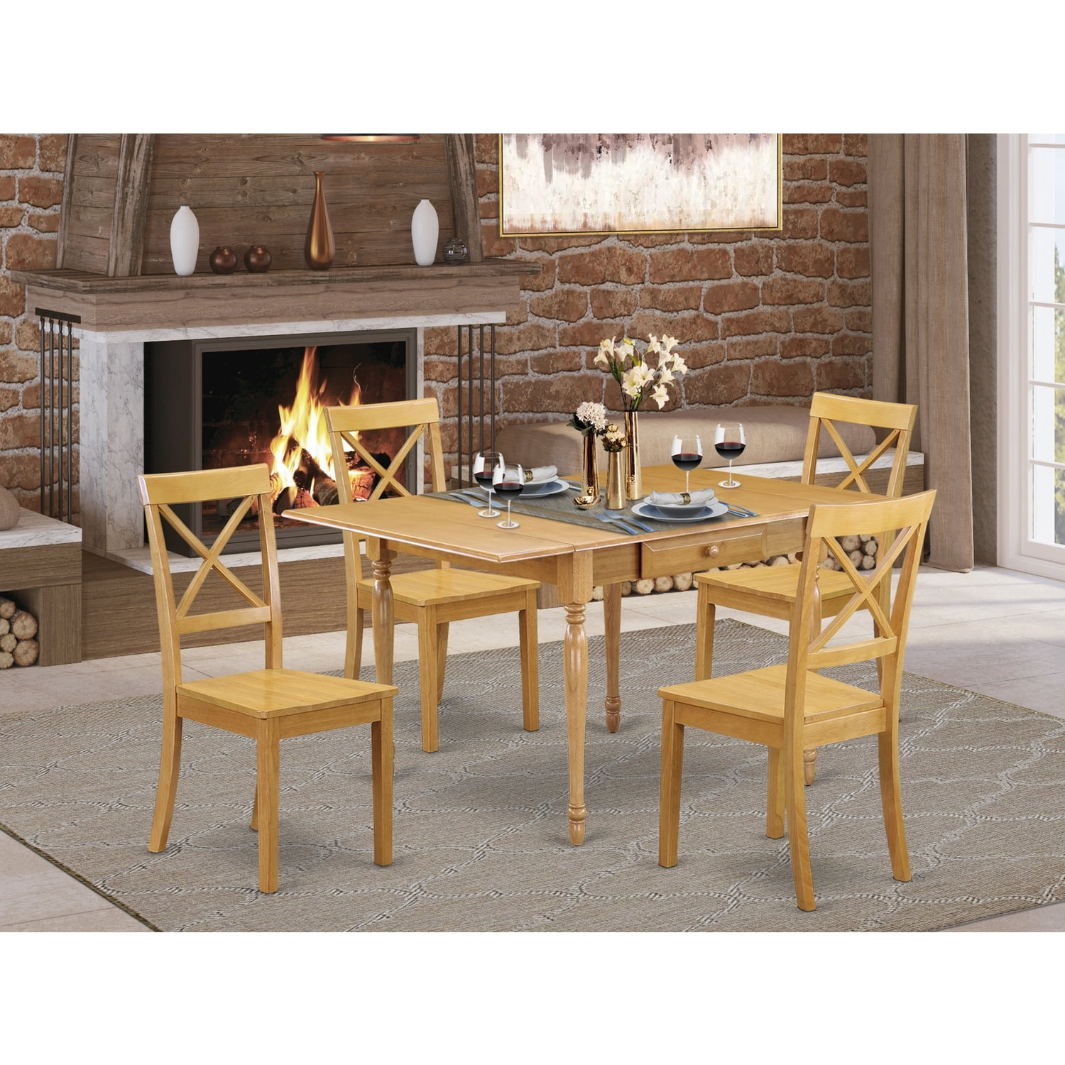 HomeStock Farmhouse Fresh 5Pc Wood Dining Table Set Contains A Small ...