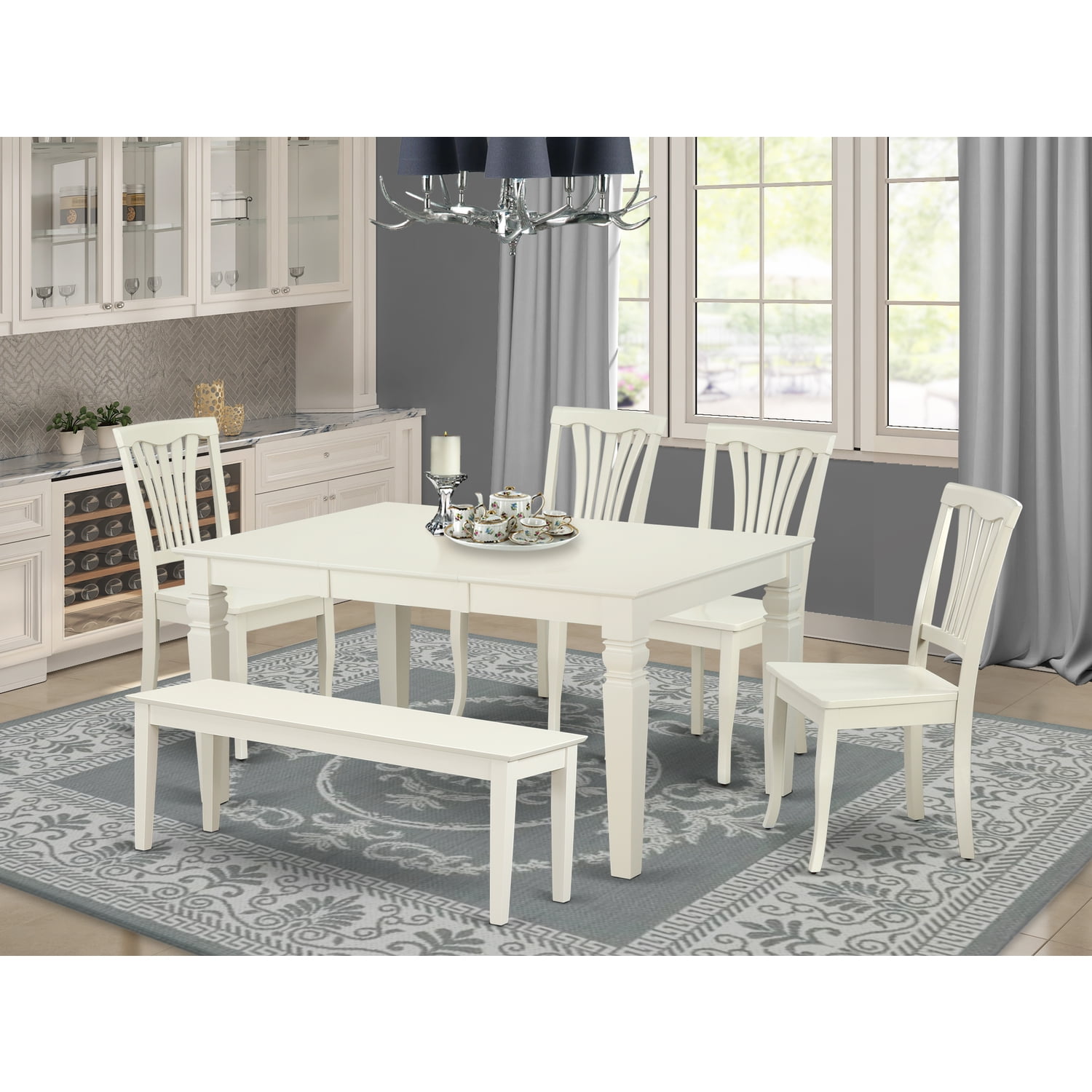 HomeStock Farmhouse Fresh 6Pc Rectangular 42/60 Inch Table With 18 In ...