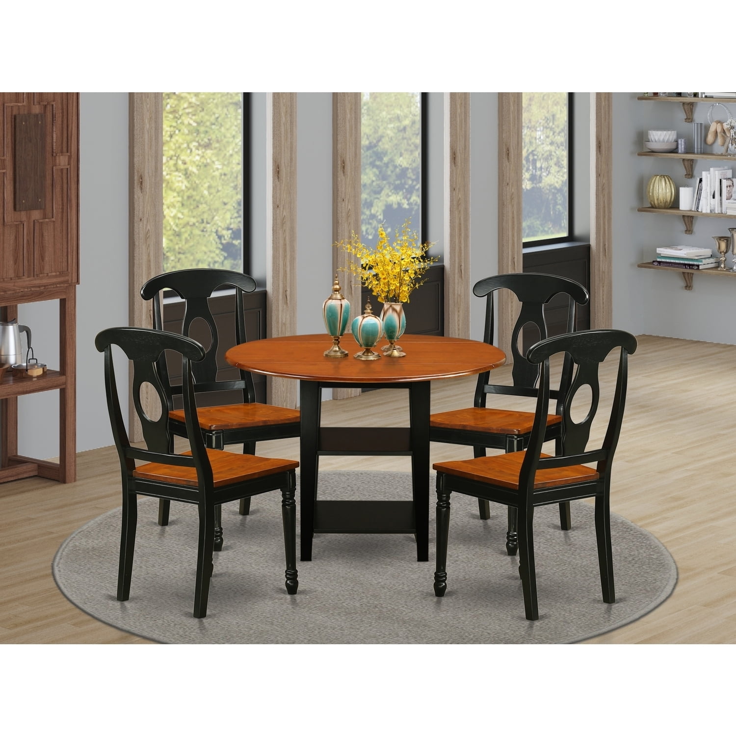 French Country Dinette Set - 5 Piece Round Table & 4 Chairs - Linen ...