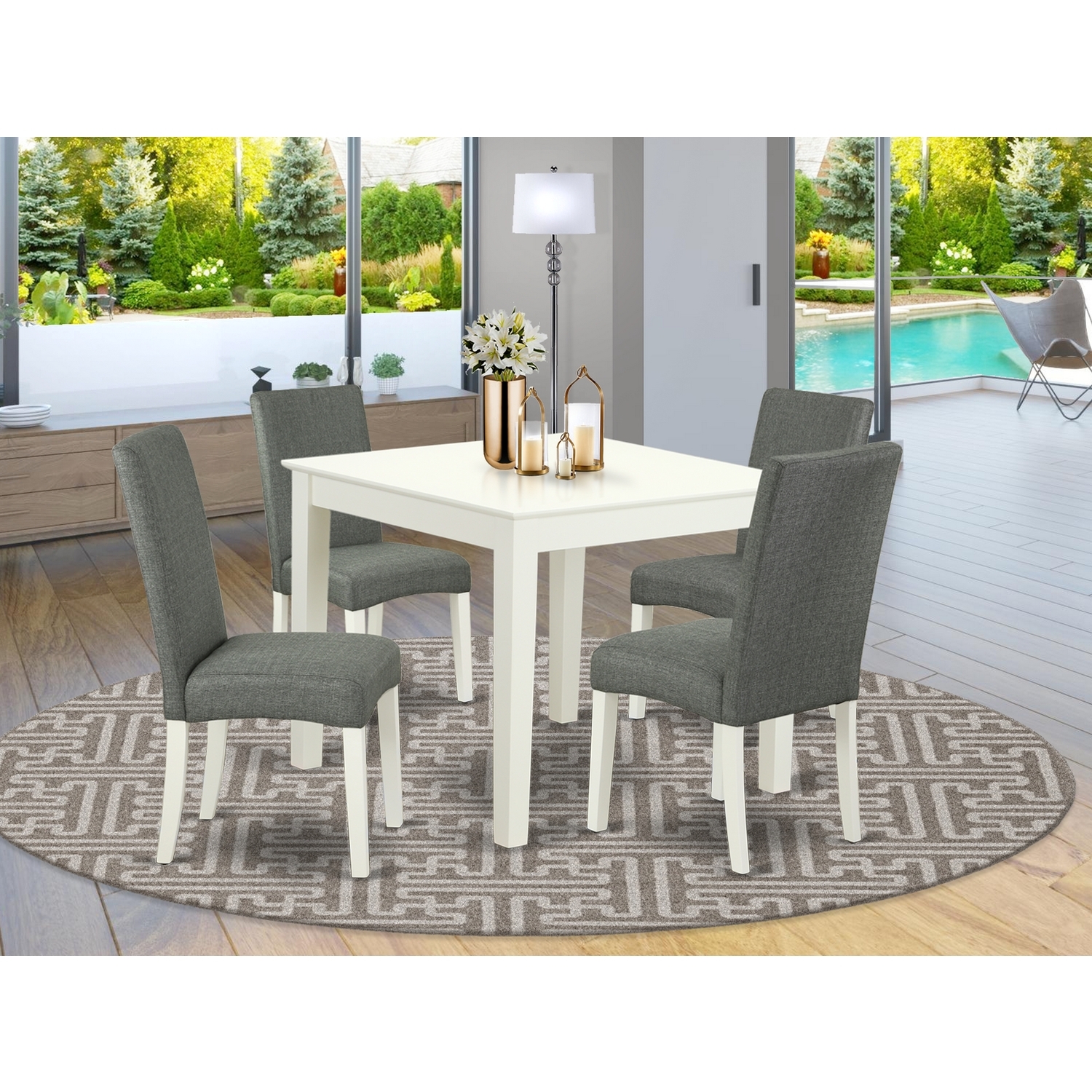 French Country Dining Set 5Pc Square Table & Chairs - Linen White Legs ...