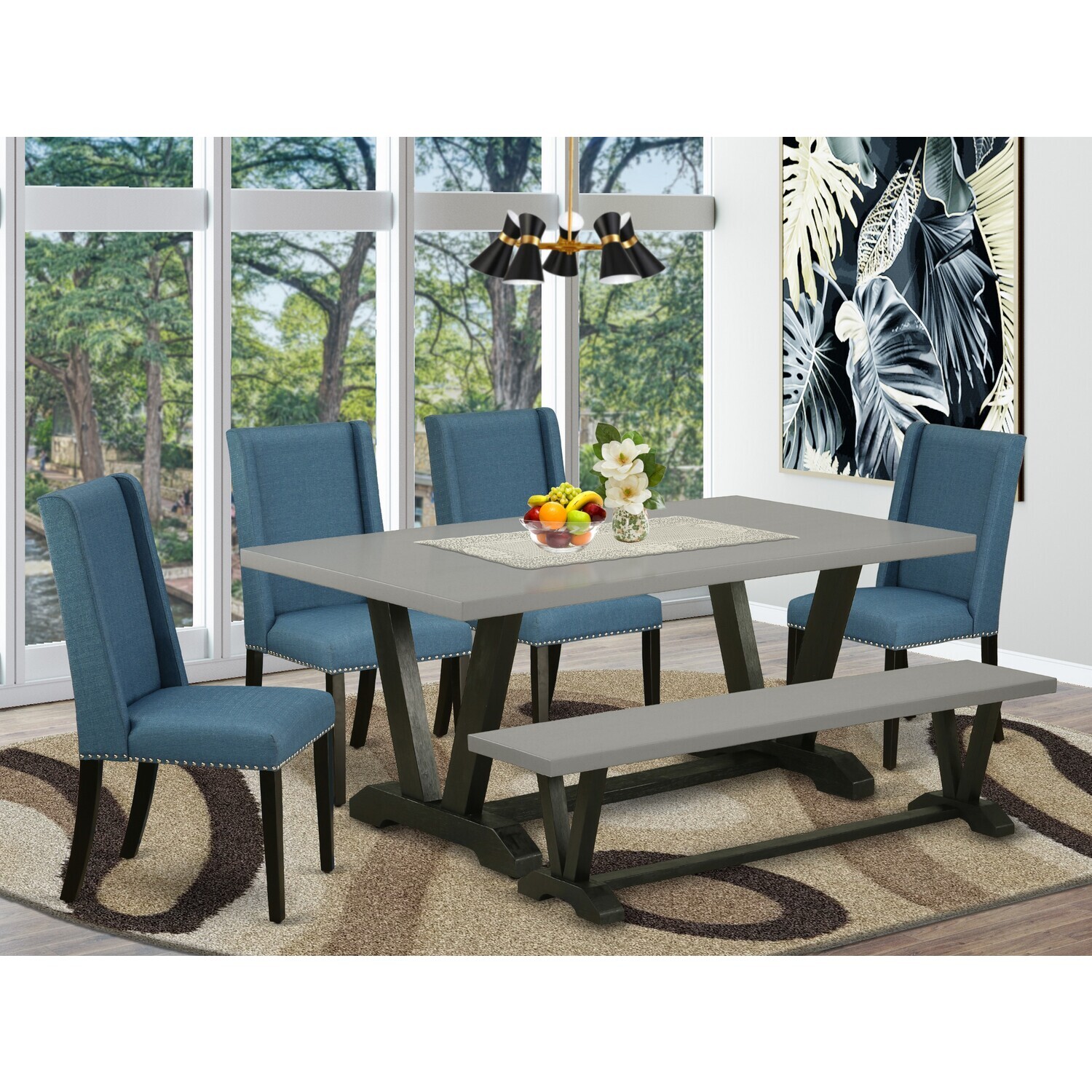 French Country Dining Set - 6 Piece TableChairs - Rectangular Wood ...