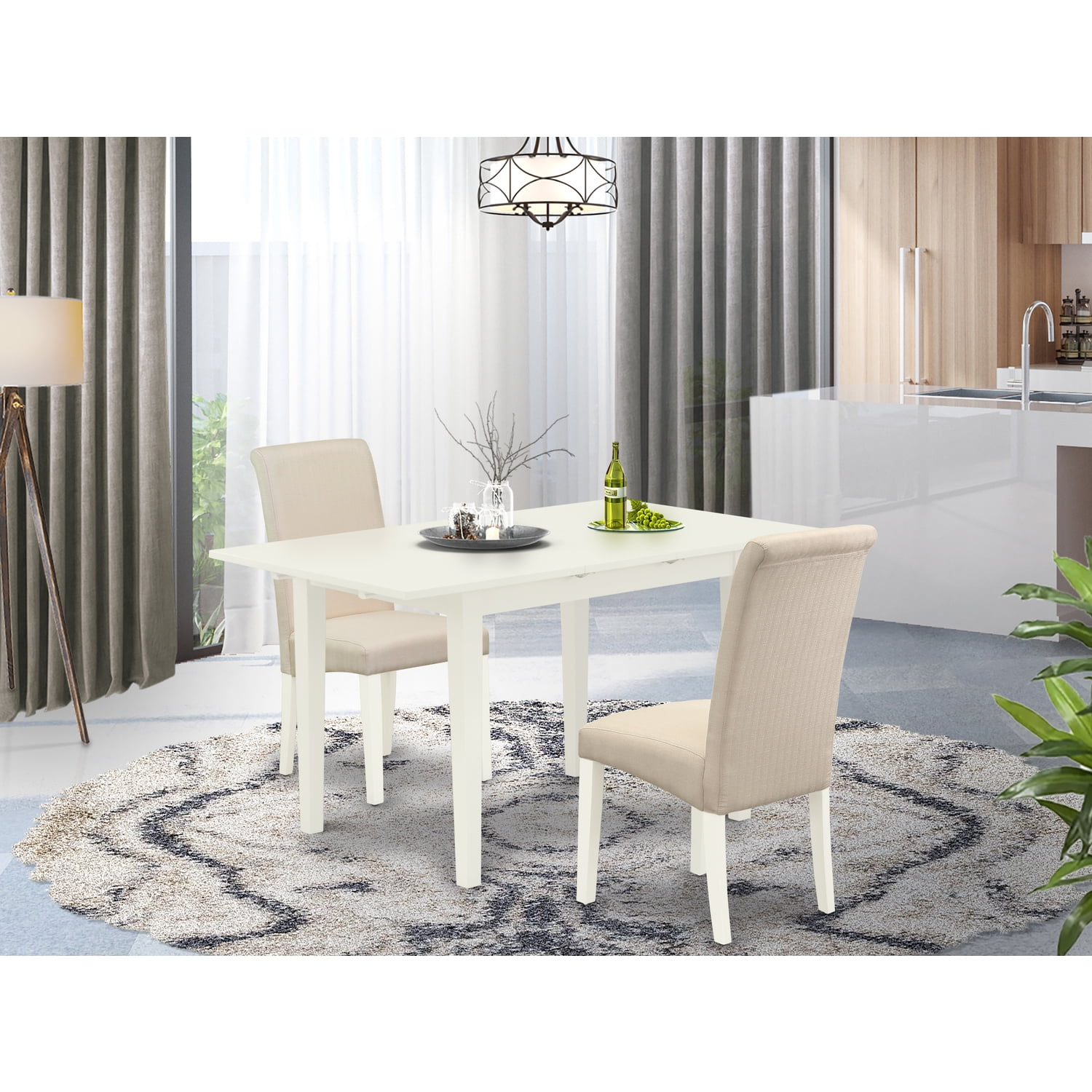 Modern 3-Piece Dinette Set - Parsons Chairs & Butterfly Leaf Table ...