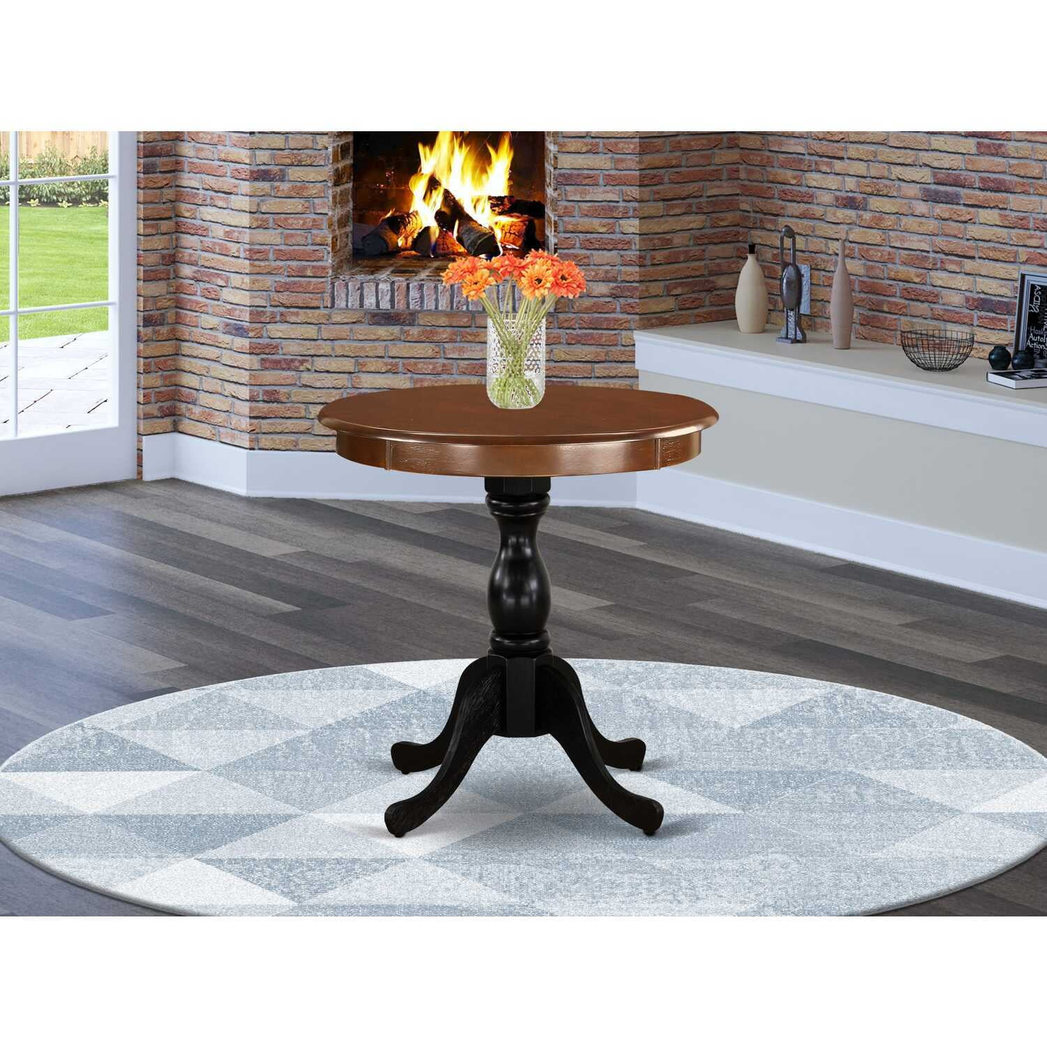 HomeStock French Fabulous 30 Round Dining Table For Small Space Mahogany Top Black Pedestal