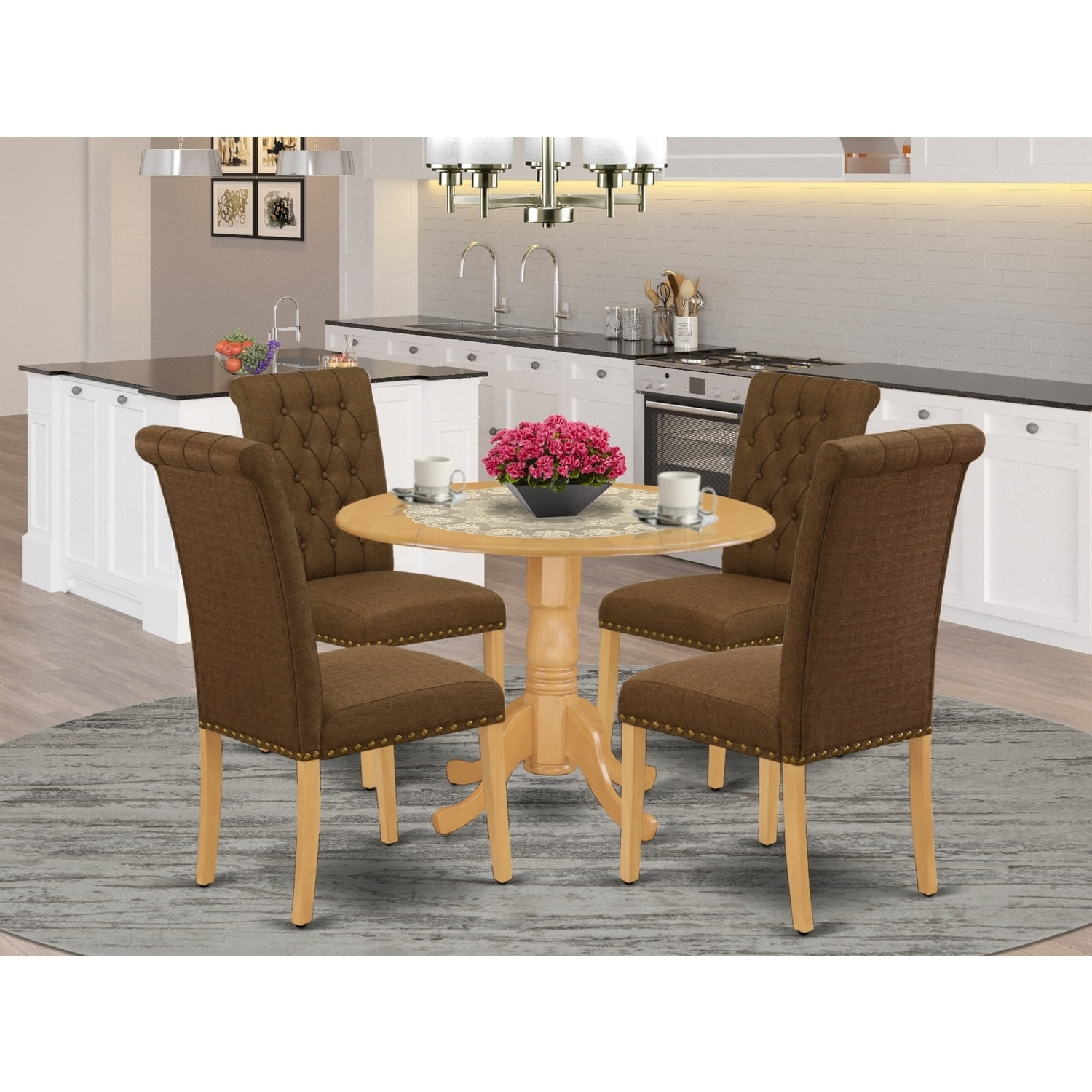 5-Piece Round Dinette Set - Kitchen Table with Drop Leaves4 Parsons ...