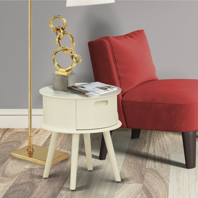 HomeStock French Fabulous Round Night Stand End Table, White Finish ...