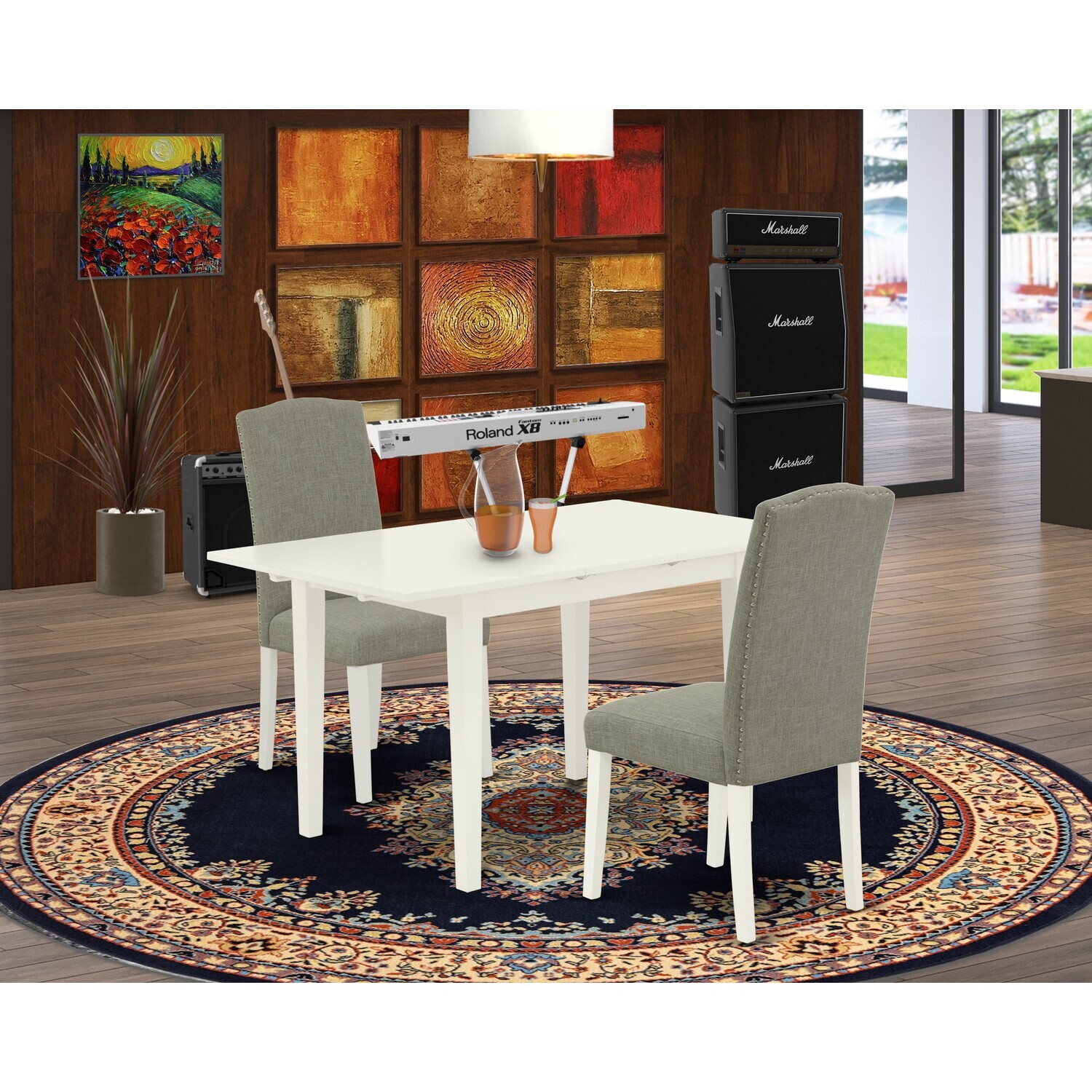 HomeStock French Flair 3-Pc Kitchen Dinette Set - 2 Kitchen Chairs With ...