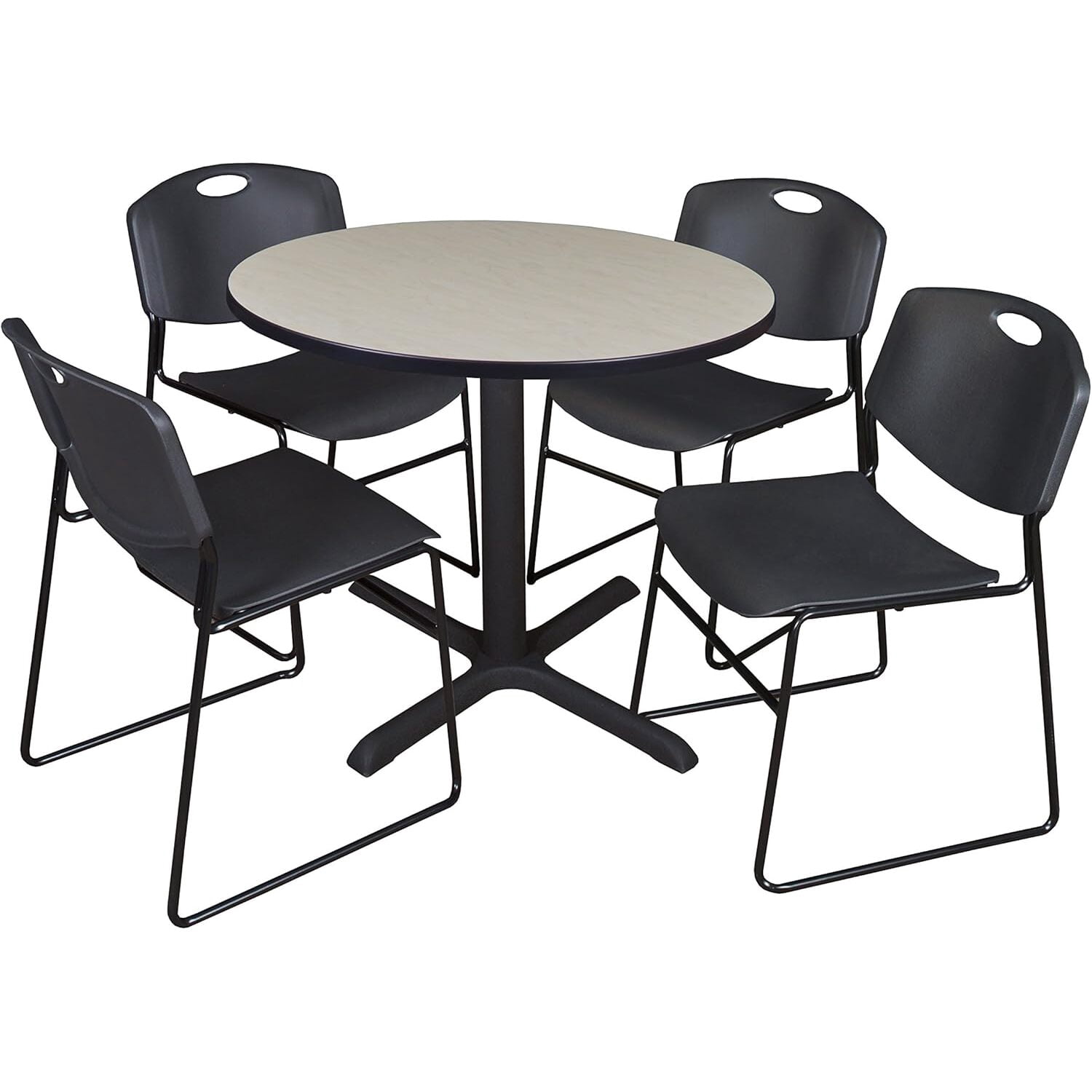 HomeStock French Flair 36" Round Breakroom Table- Maple & 4 Zeng Stack ...