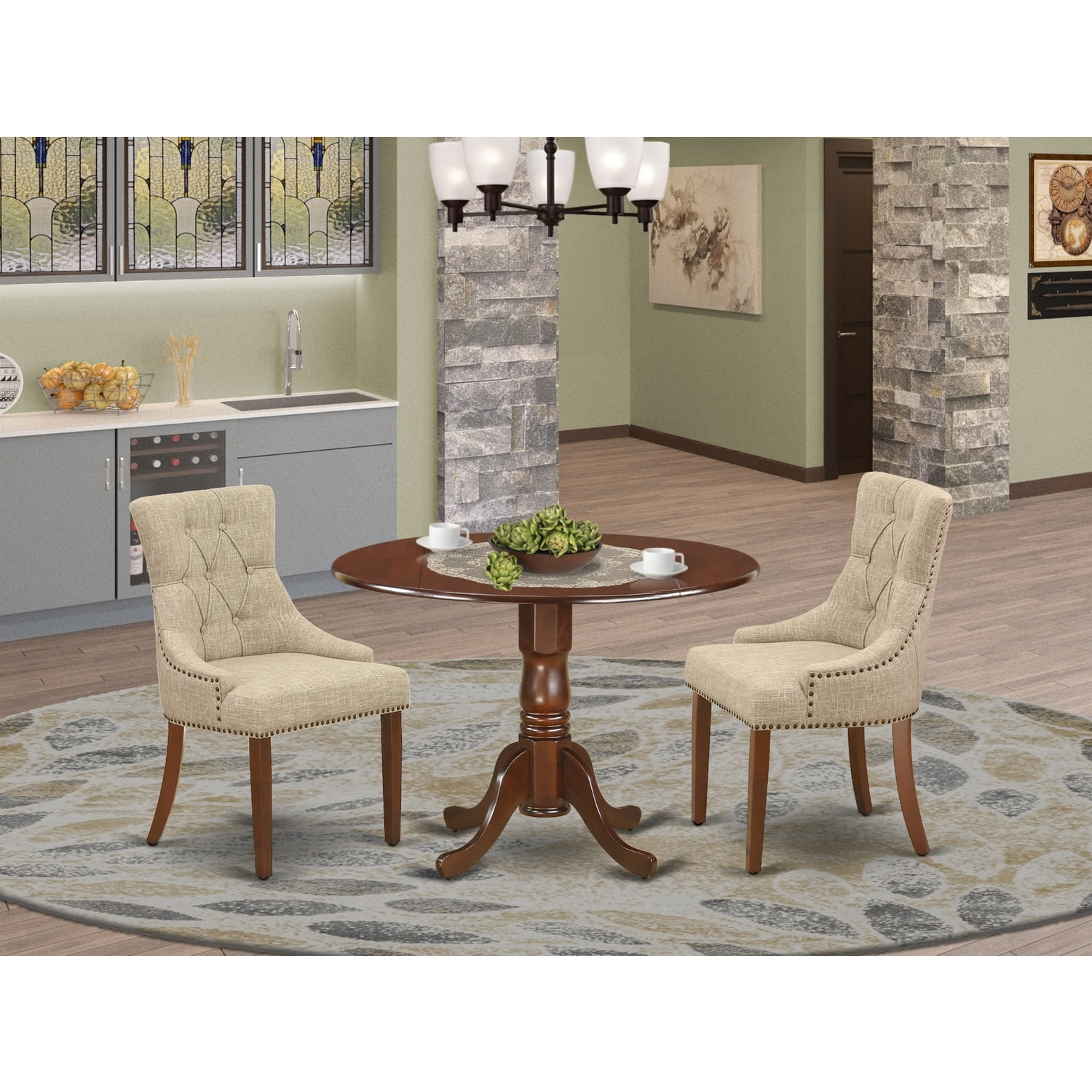 Round Dinette Set with Chairs - 3pc Kitchen Table & Parsons Dining ...