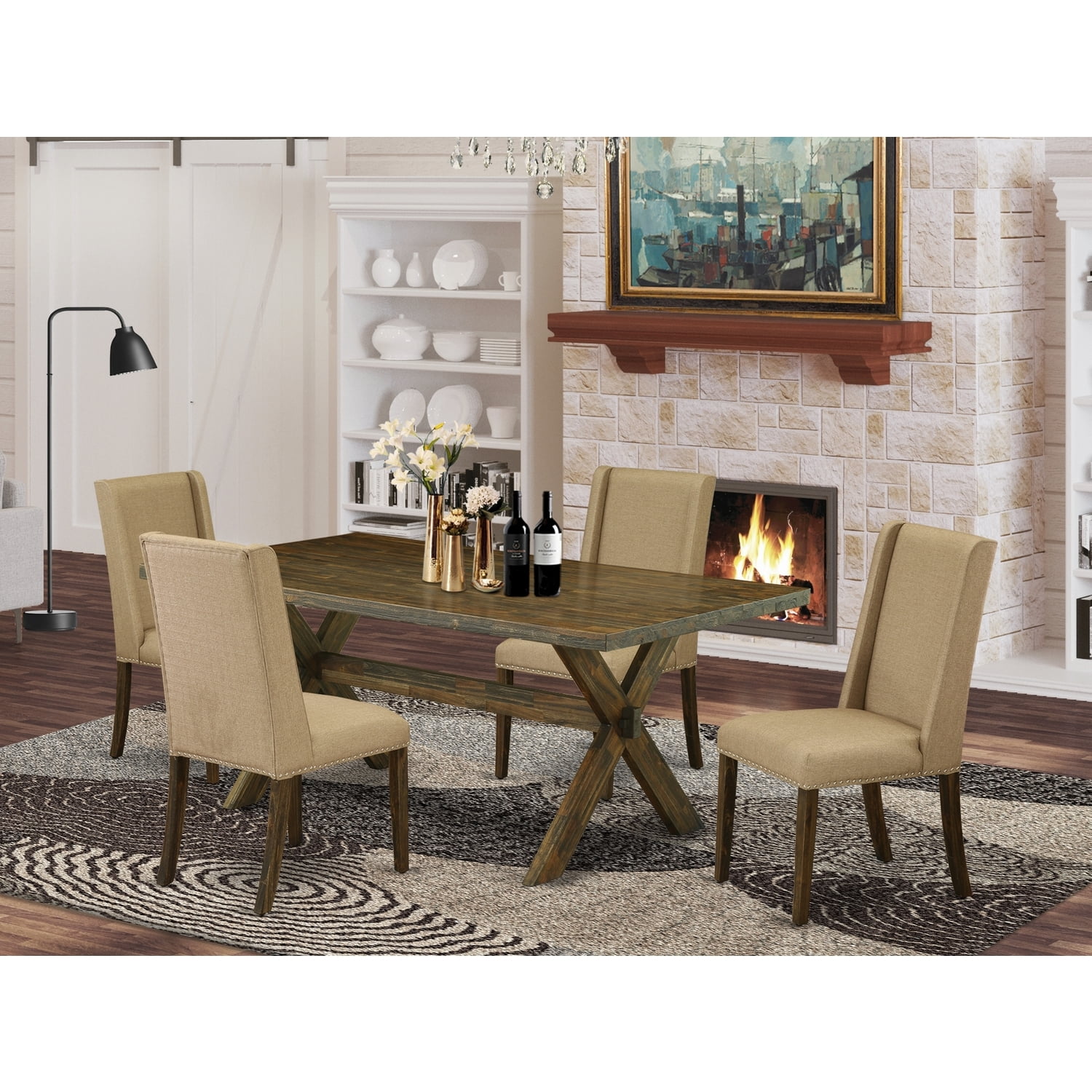 HomeStock French Flair 5-Piece Rectangular Dining Table Set Included 4 ...
