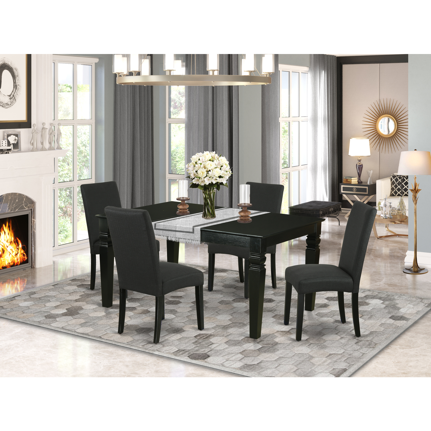 HomeStock French Flair 5Pc Rectangle 42/60 Inch Kitchen Table With 18 ...