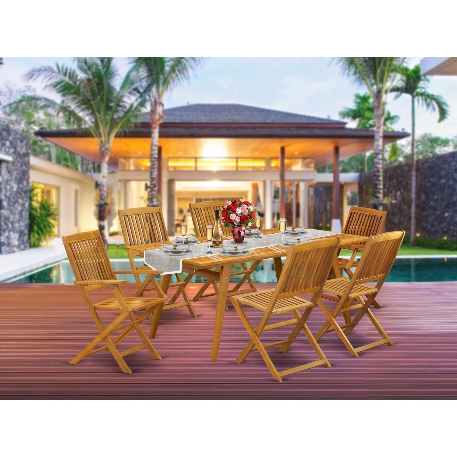 7-Piece Patio Set - Outdoor Coffee Table with 6 Chairs - Small Bistro ...