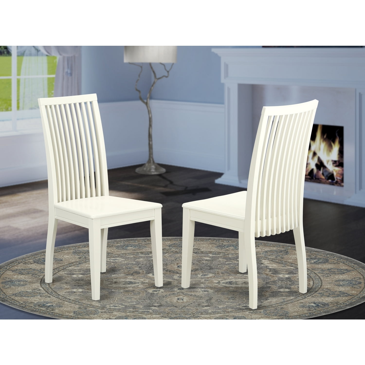 French Flair Dining Chair - Modern Linen White Finish - Solid Wood Seat ...