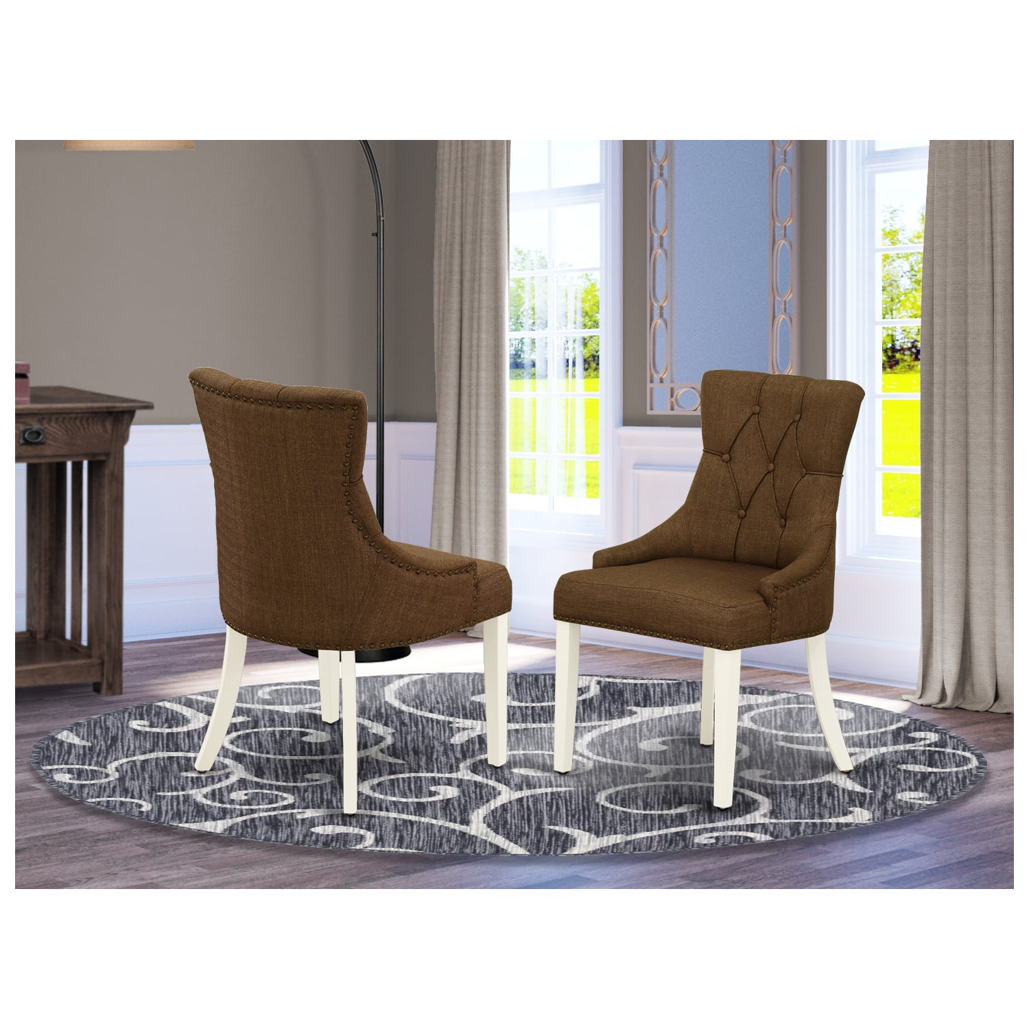 Parson Chair - Linen Fabric Dining Chair with White Legs - Modern ...