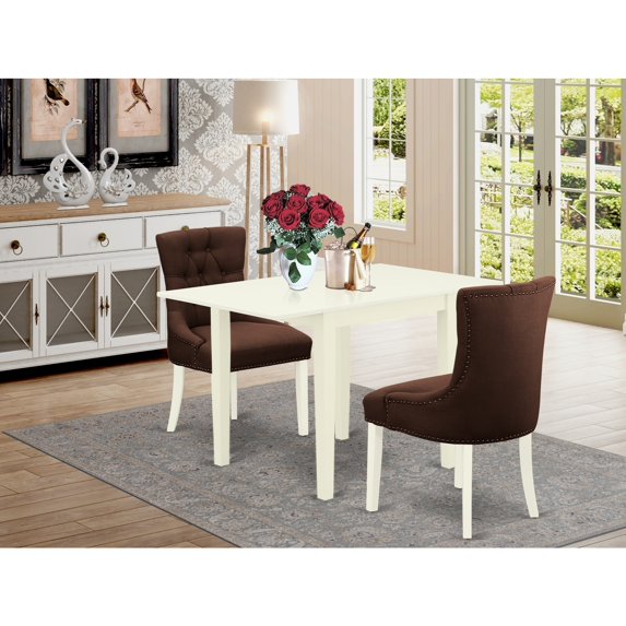 Glam Dinette Set - 3 Piece Dining Table & Chairs - Linen White Wood ...
