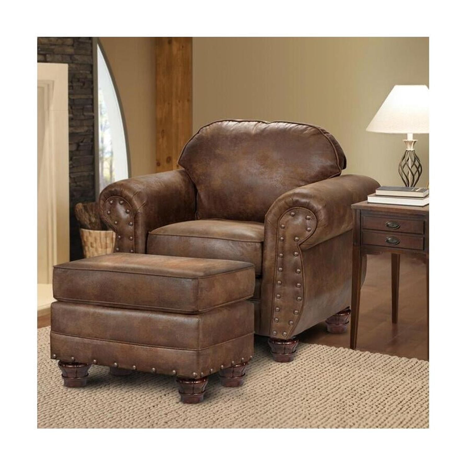 HomeStock Global Greatness Arm Chair with Matching Ottoman, Leather ...