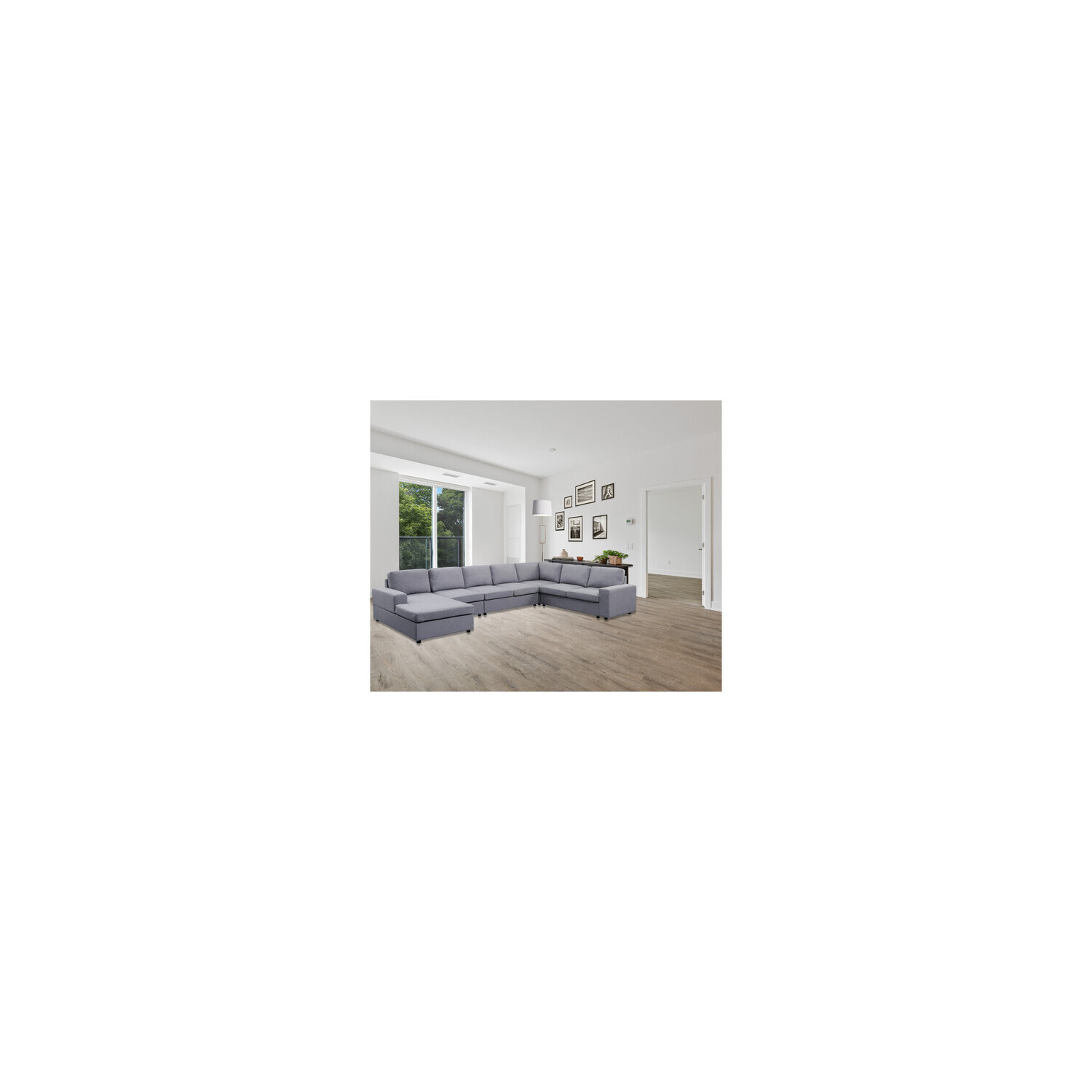 HomeStock Global Greatness Light Gray Linen 7-Seat Modular Sectional ...