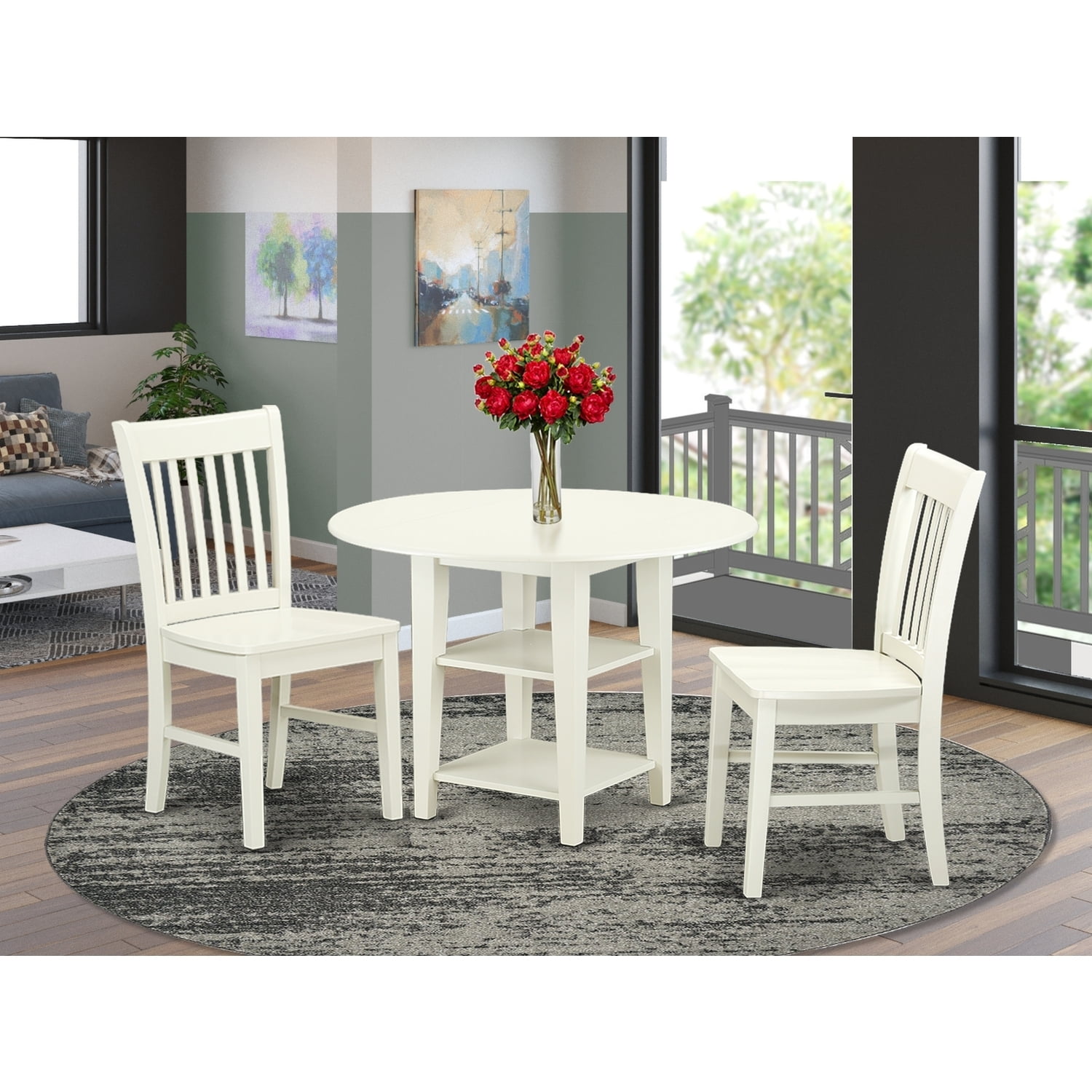 3 Piece Dinette Set - Round Table & 2 Chairs - Elegant White Finish ...