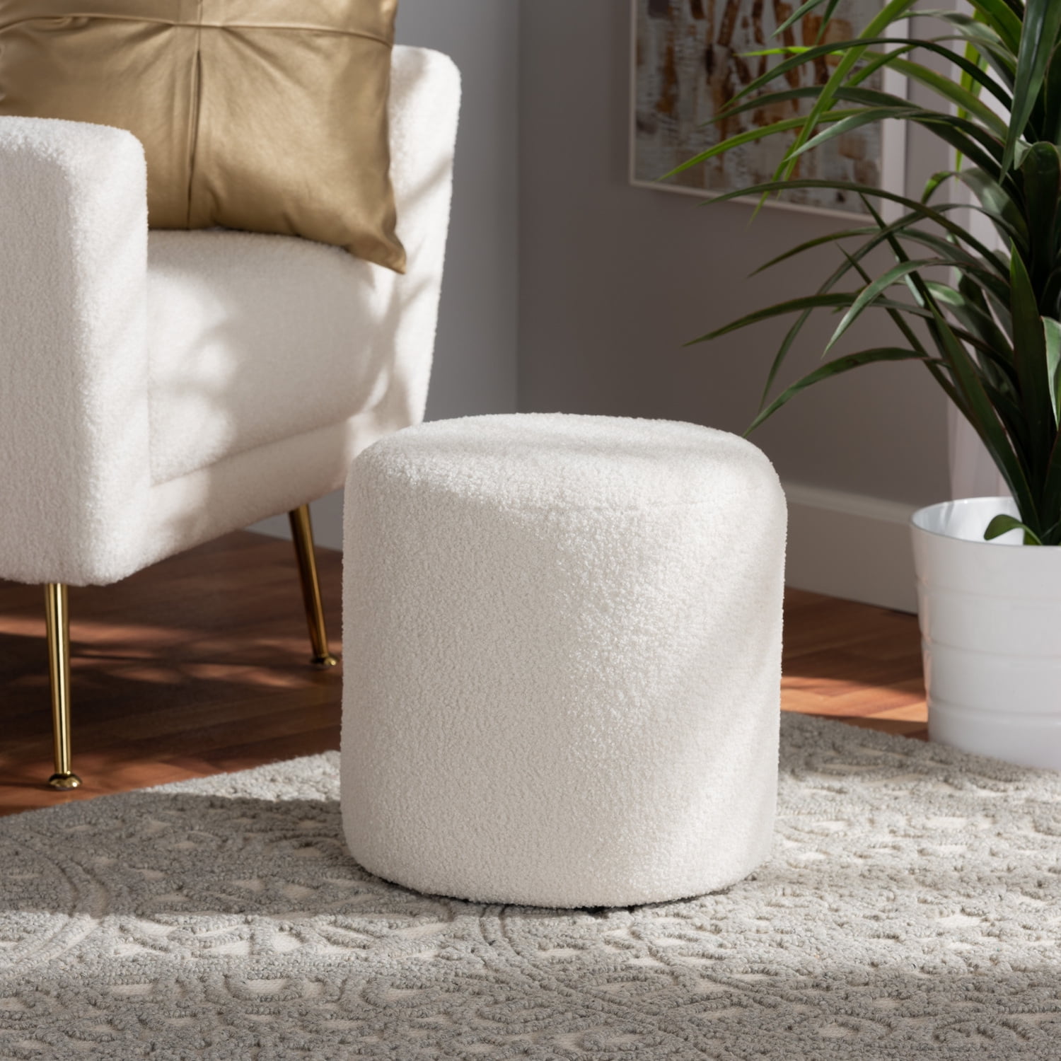 HomeStock Gothic Glamour Ivory Boucle Upholstered Ottoman - Walmart.com